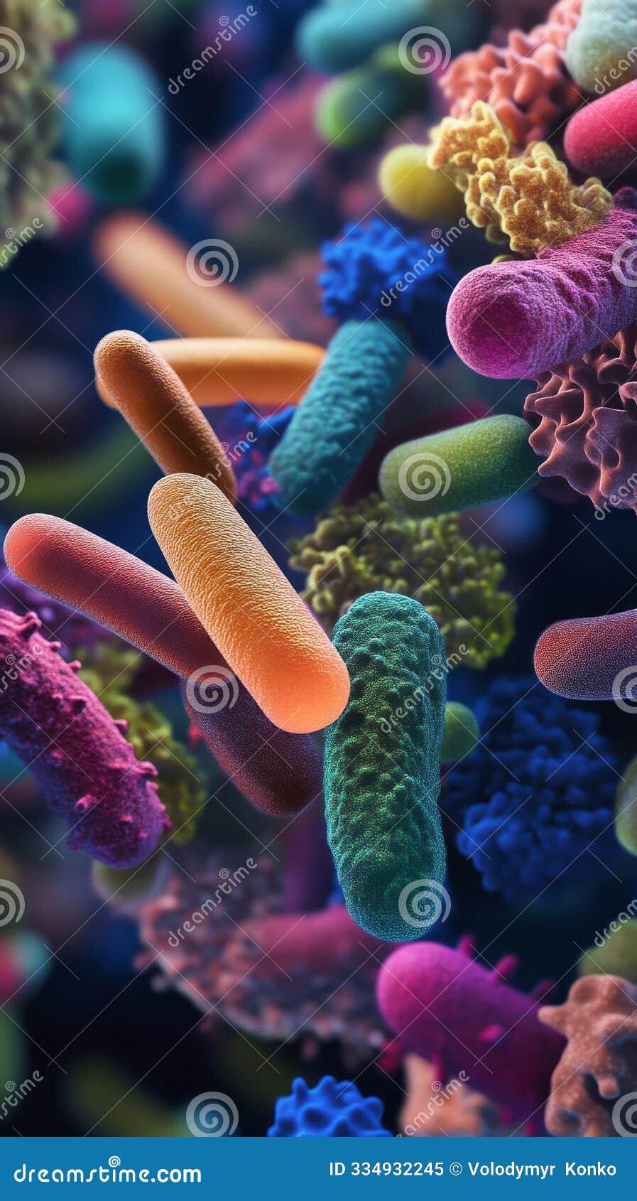 Colorful Microscopic View of Bacteria, Vibrant Spectrum. Microbiology ...