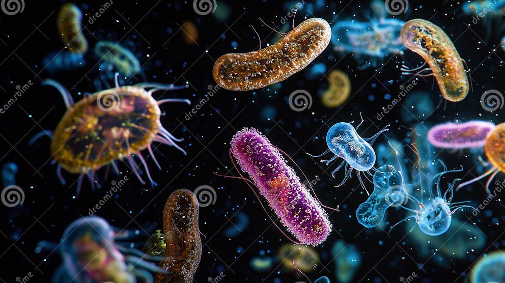 Colorful Microscopic View of Diverse Bacteria and Microorganisms ...