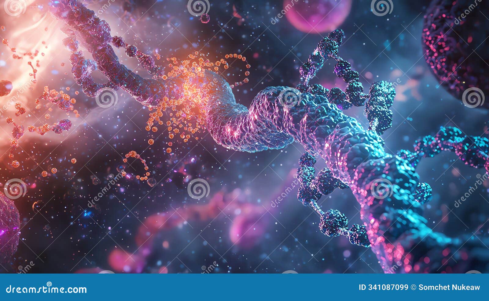 Colorful Microscopic View of DNA Strands and Molecules Stock ...