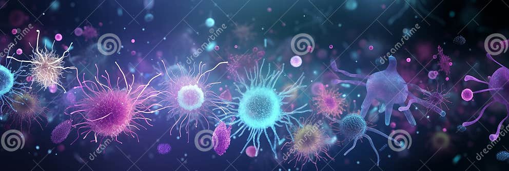 Colorful Microscopic View of Various Microorganisms Floating in a ...