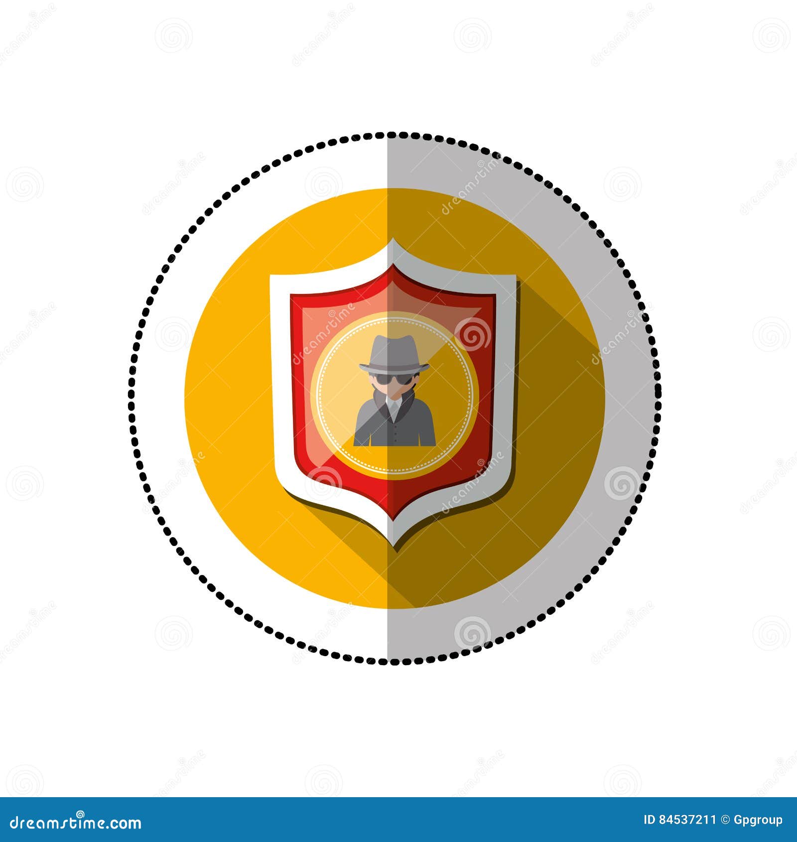 Colorful Middle Shadow Sticker with Yellow Circle with Shield and ...