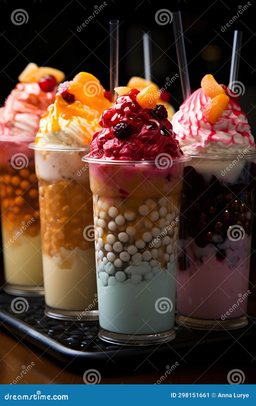 Colorful Milkshakes Featuring Tapioca Pearls Stock Illustration ...