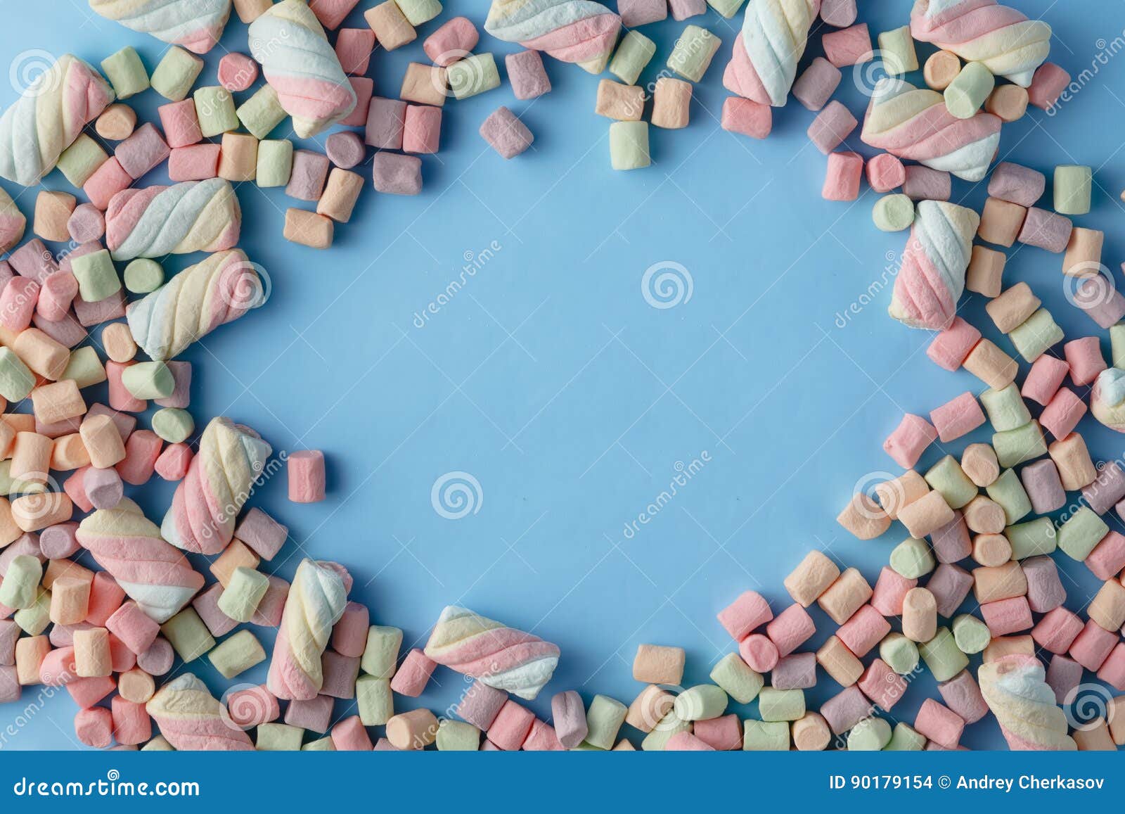 Colorful Mini Marshmallows Background Frame. Copy Space for Text Stock ...