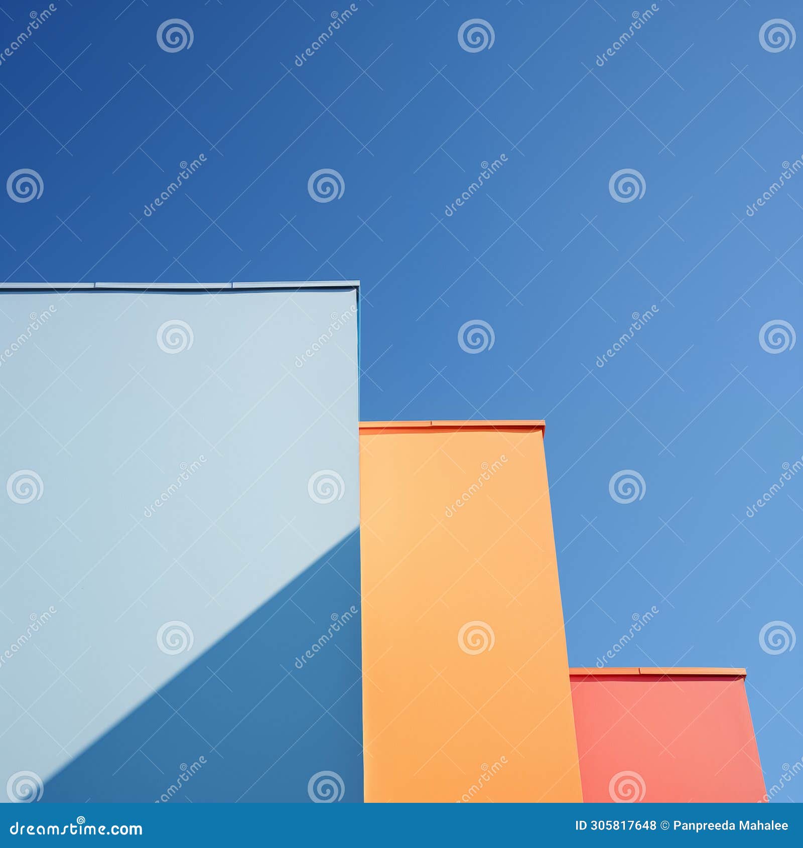 Colorful Minimal Building with Blue Sky, Clear Sky, Nature Light ...