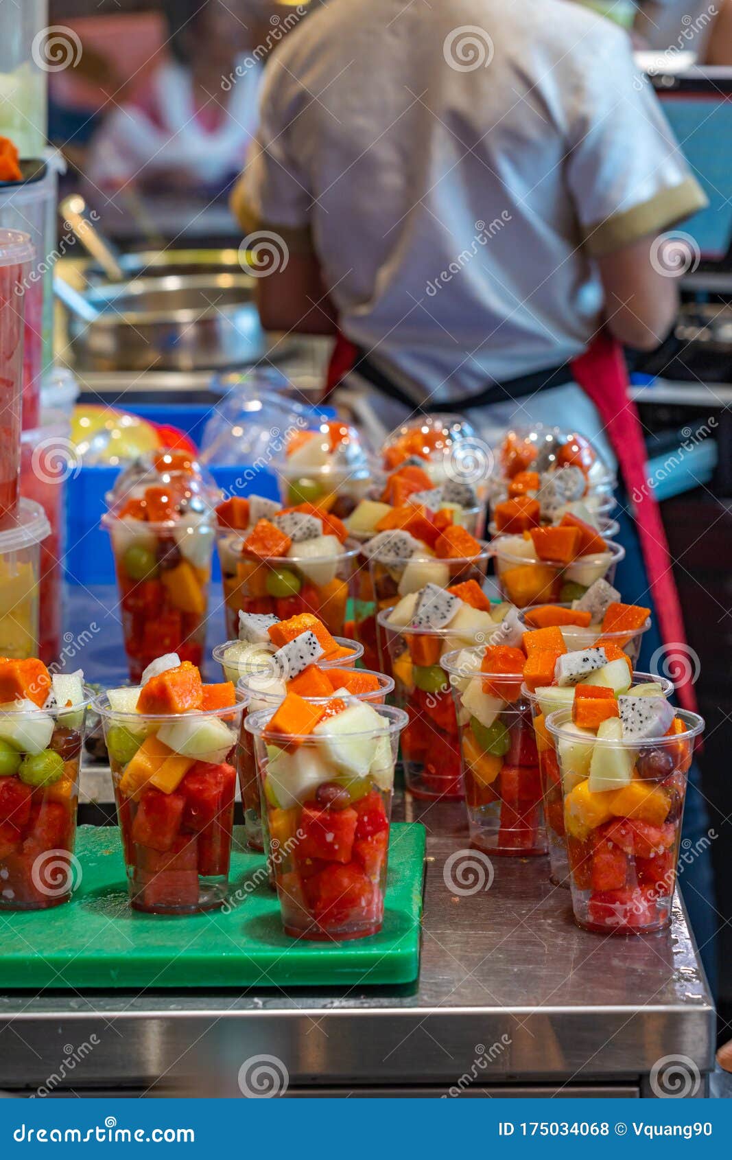 Colorful Mixed Fruit Cups in Dessert Store`s Kitchen Stock Photo ...