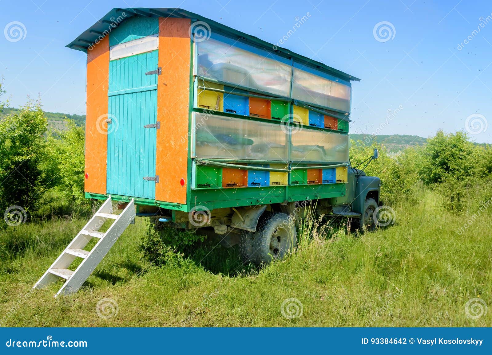 Colorful Mobile Beehive, Apiary. Apiculture. Stock Photo - Image of ... Colorful Mobile Beehive, Apiary. Apiculture. Stock Photo - Image of ...