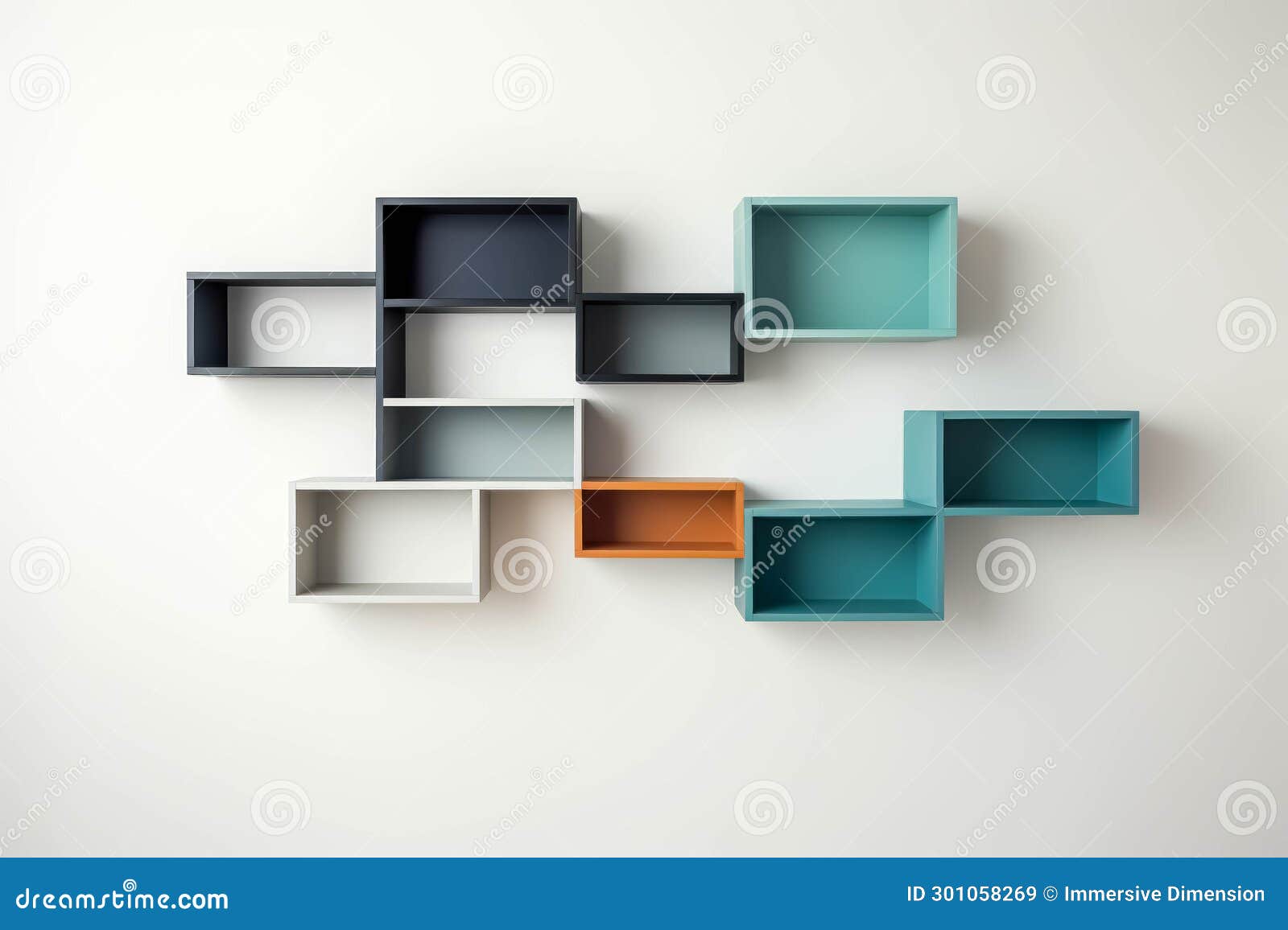 Colorful Modern Geometric Wall Shelf Isolated on White Background Stock ...
