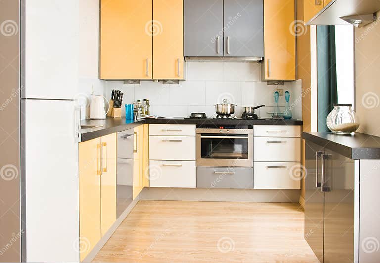 Colorful Modern Kitchen - Horizontal Stock Image - Image of life, home ...