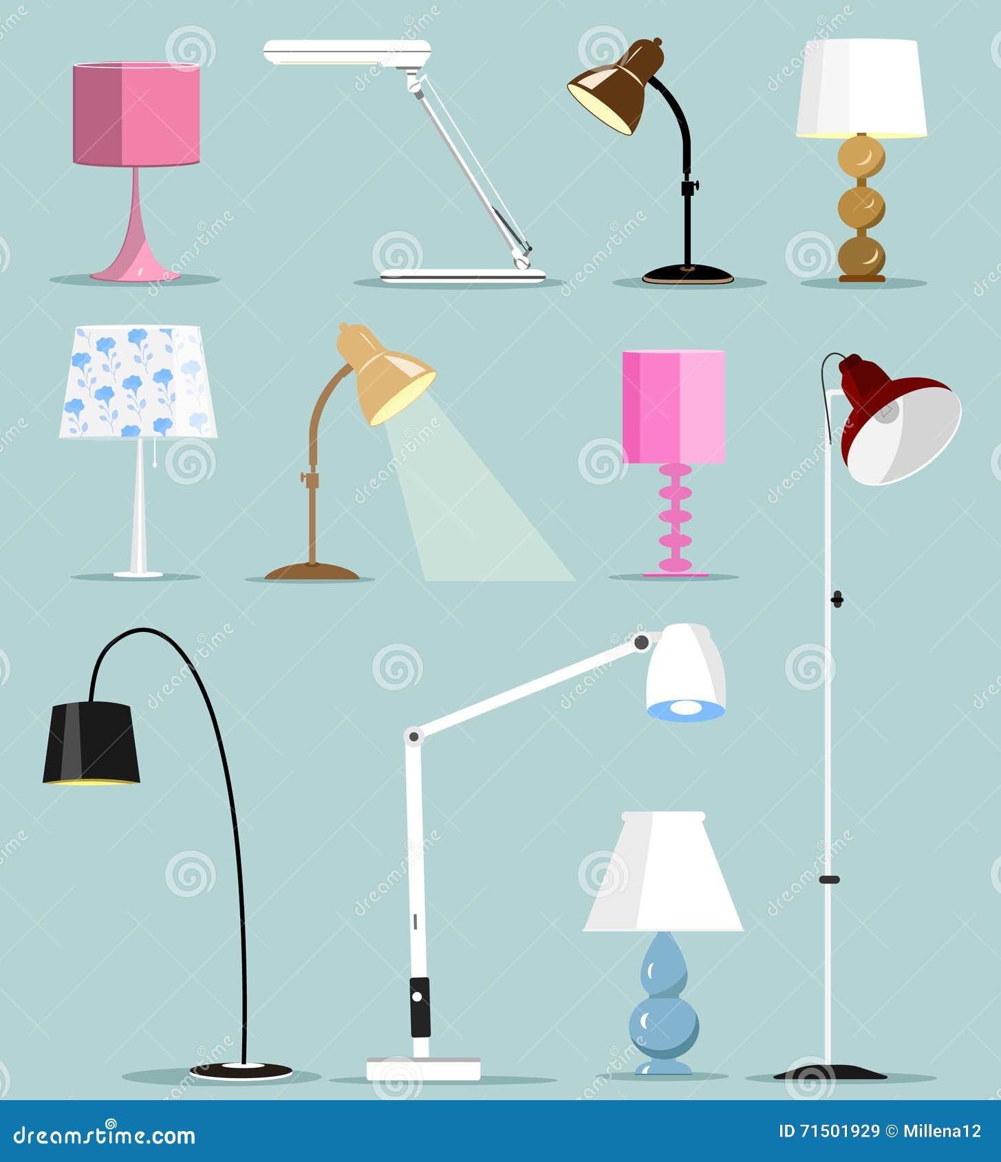 Colorful Modern Lamps Set. Flat Style Vector Illustration. Stock Vector ...