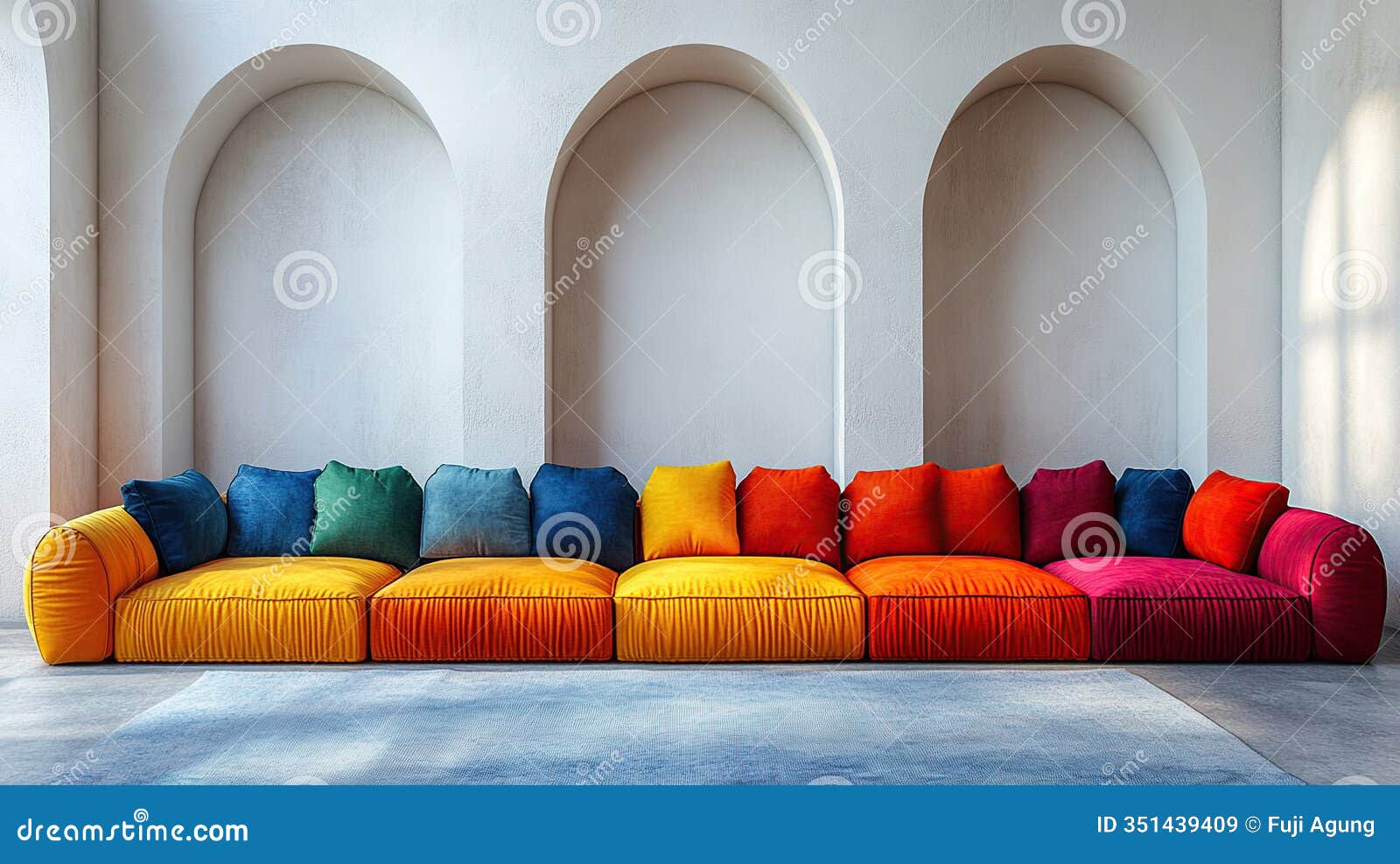 Colorful Modular Sofa In A Modern Minimalist Room With Arched Alcoves ...