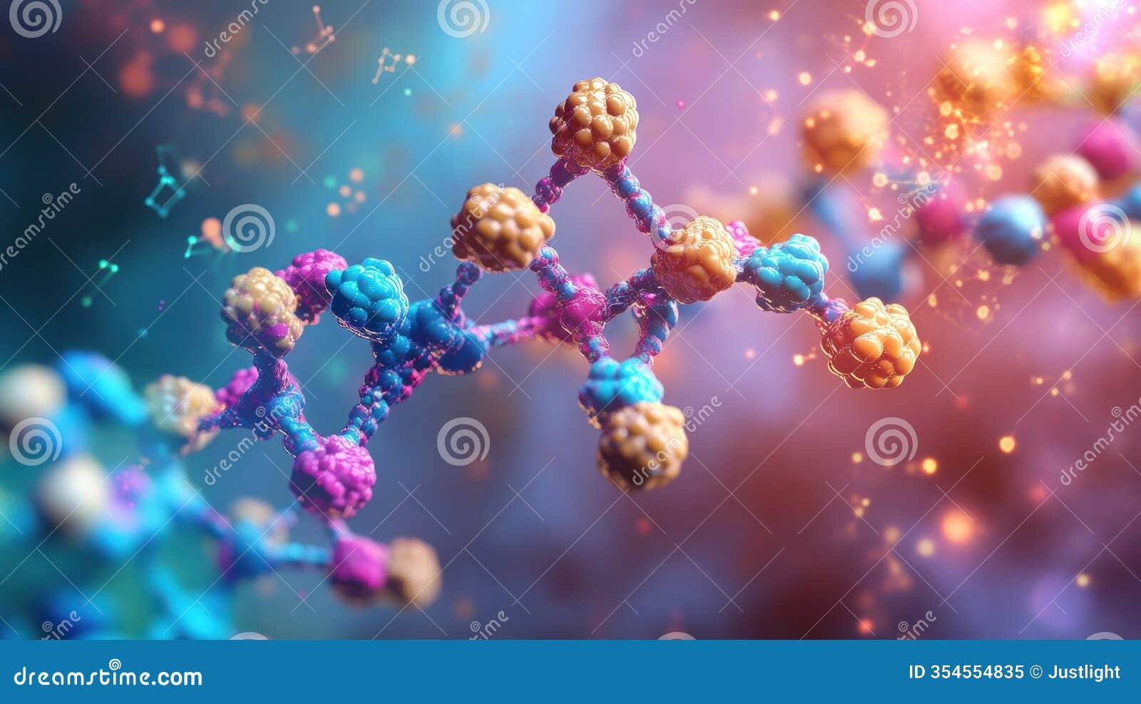 Colorful Molecular Chain Rotating in a Scientific Visualization Stock ...