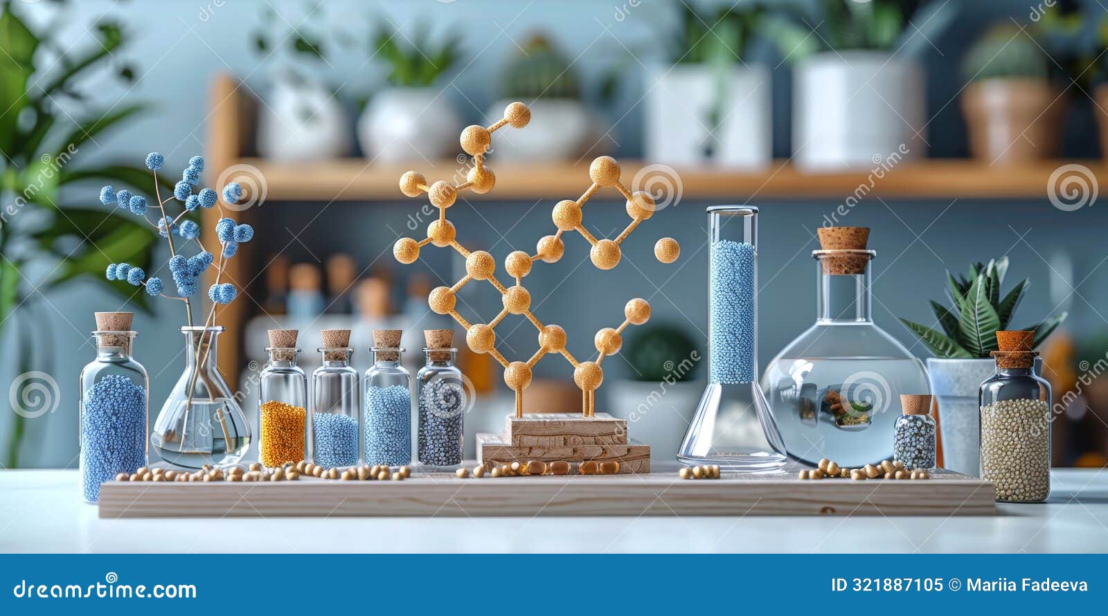 Colorful Molecular Structure Model With Scientific Laboratory Equipment ...
