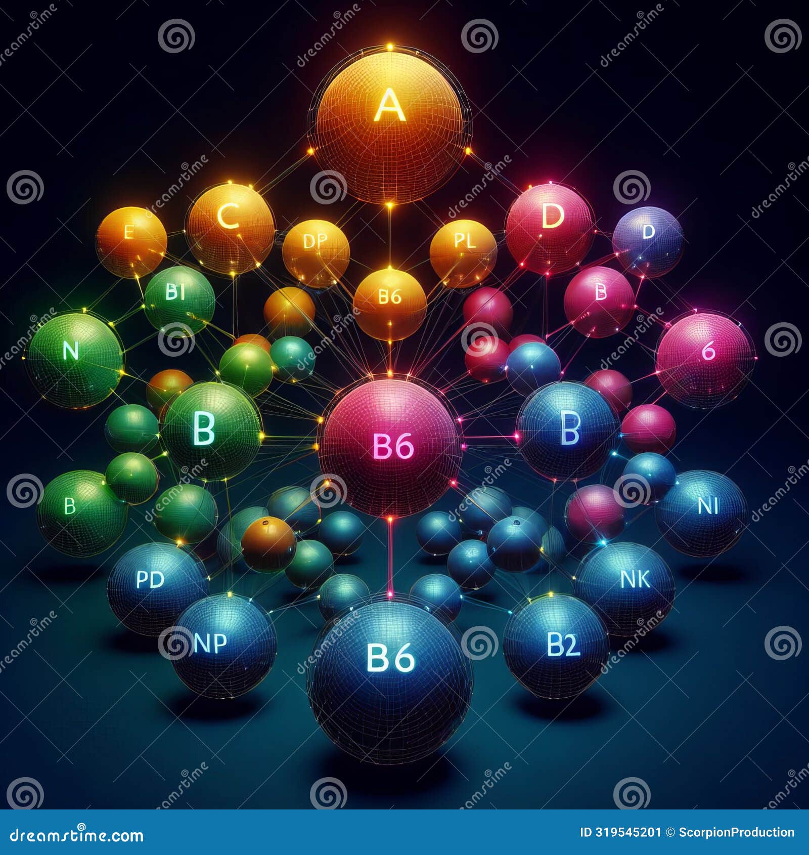 Colorful Molecular Structures with Vitamins Labels Stock Image - Image ...