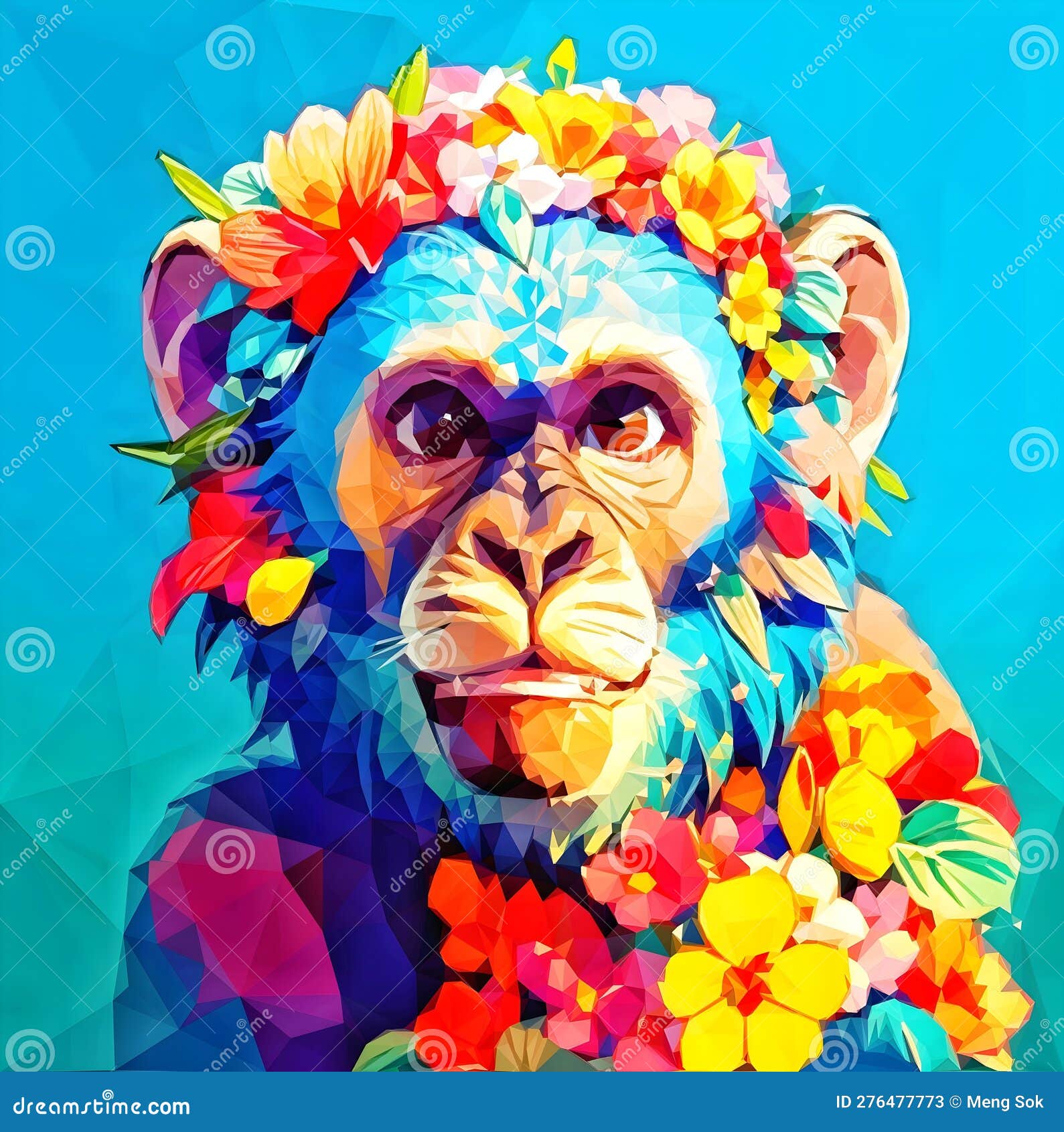 A Colorful Monkey with Flowers on Its Back is Shown. Stock Illustration ...