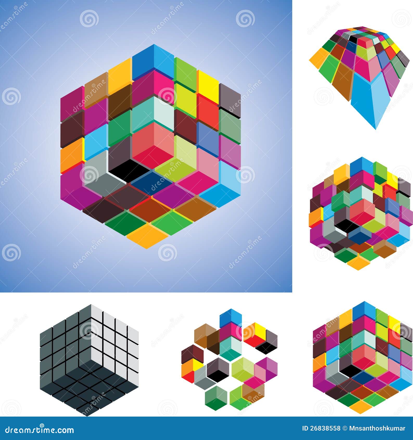Colorful and Mono-chromatic 3d Cubes Illustration Stock Vector ...