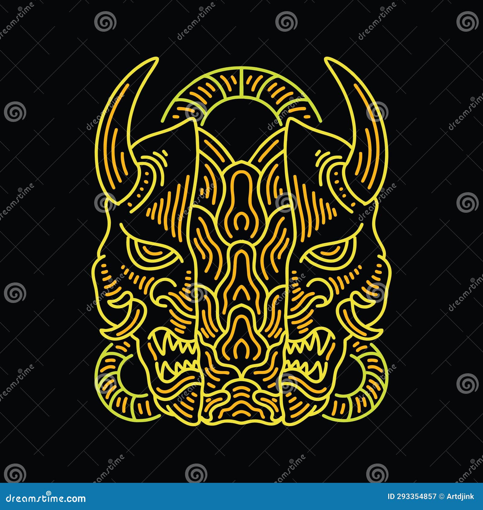 Colorful Monoline Oni Mask Devil Vector Illustration Emblem Stock ...