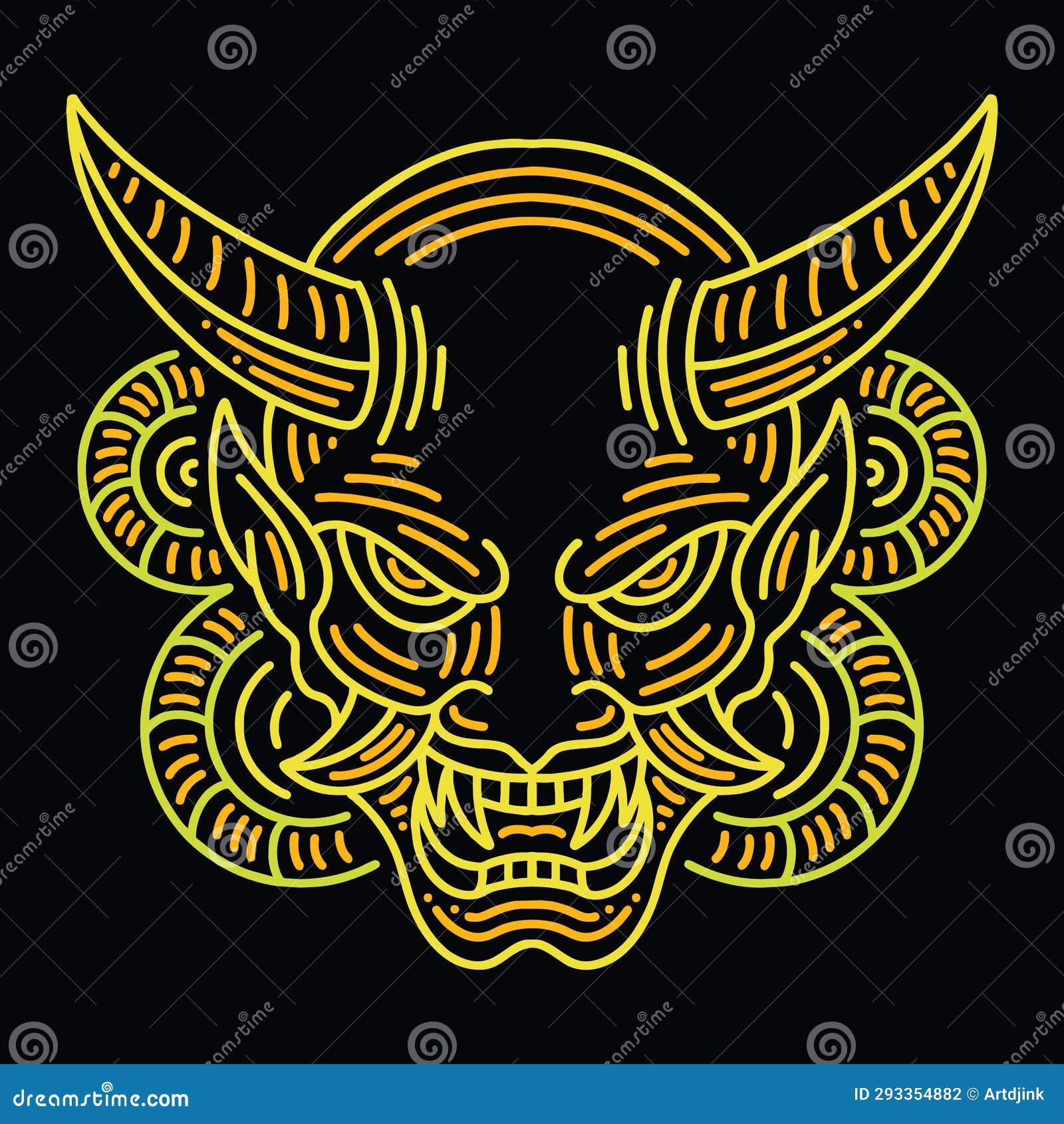 Colorful Monoline Oni Mask Devil Vector Illustration Emblem Stock ...