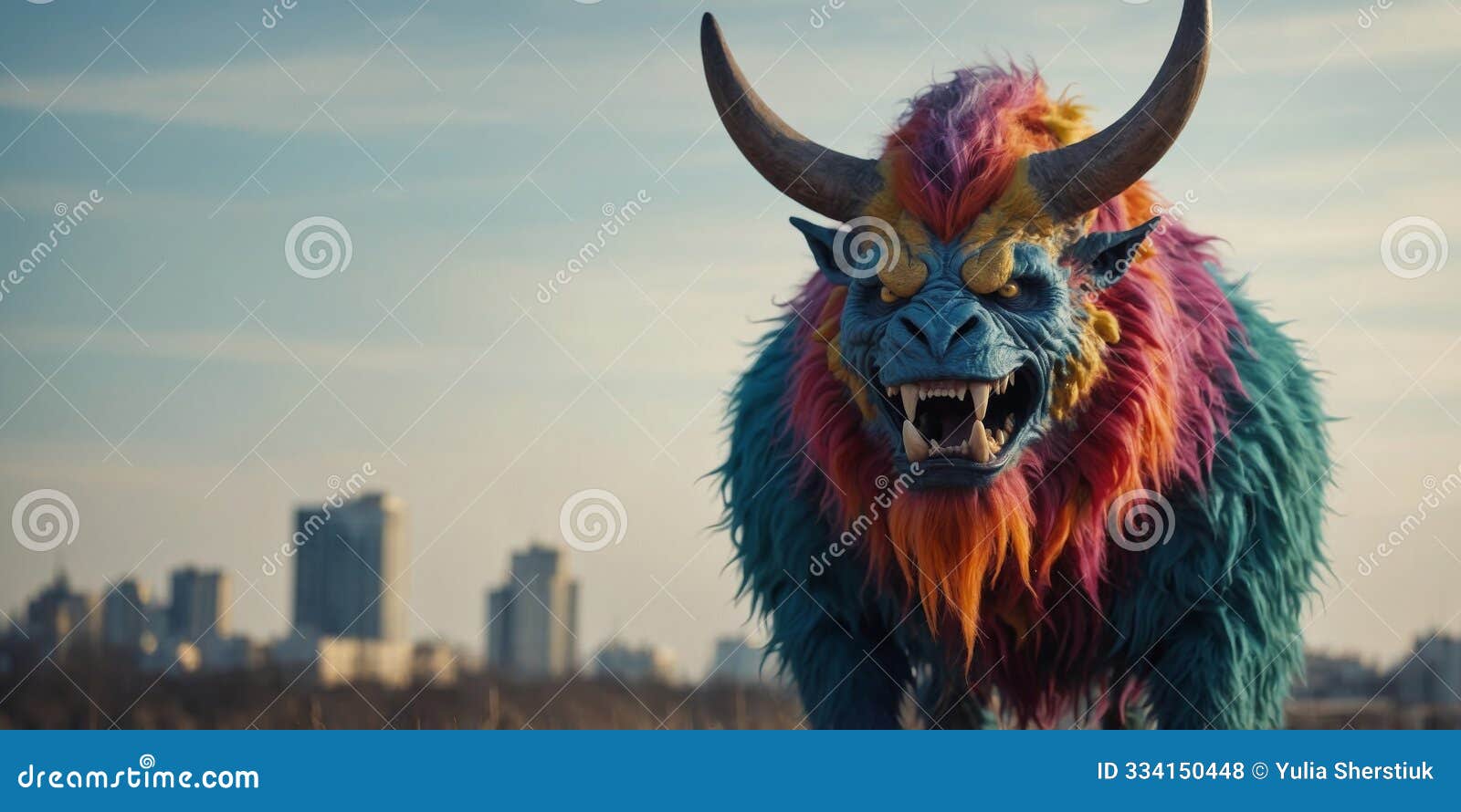 A Colorful Monster with Sharp Teeth and Horns. Stock Illustration ...