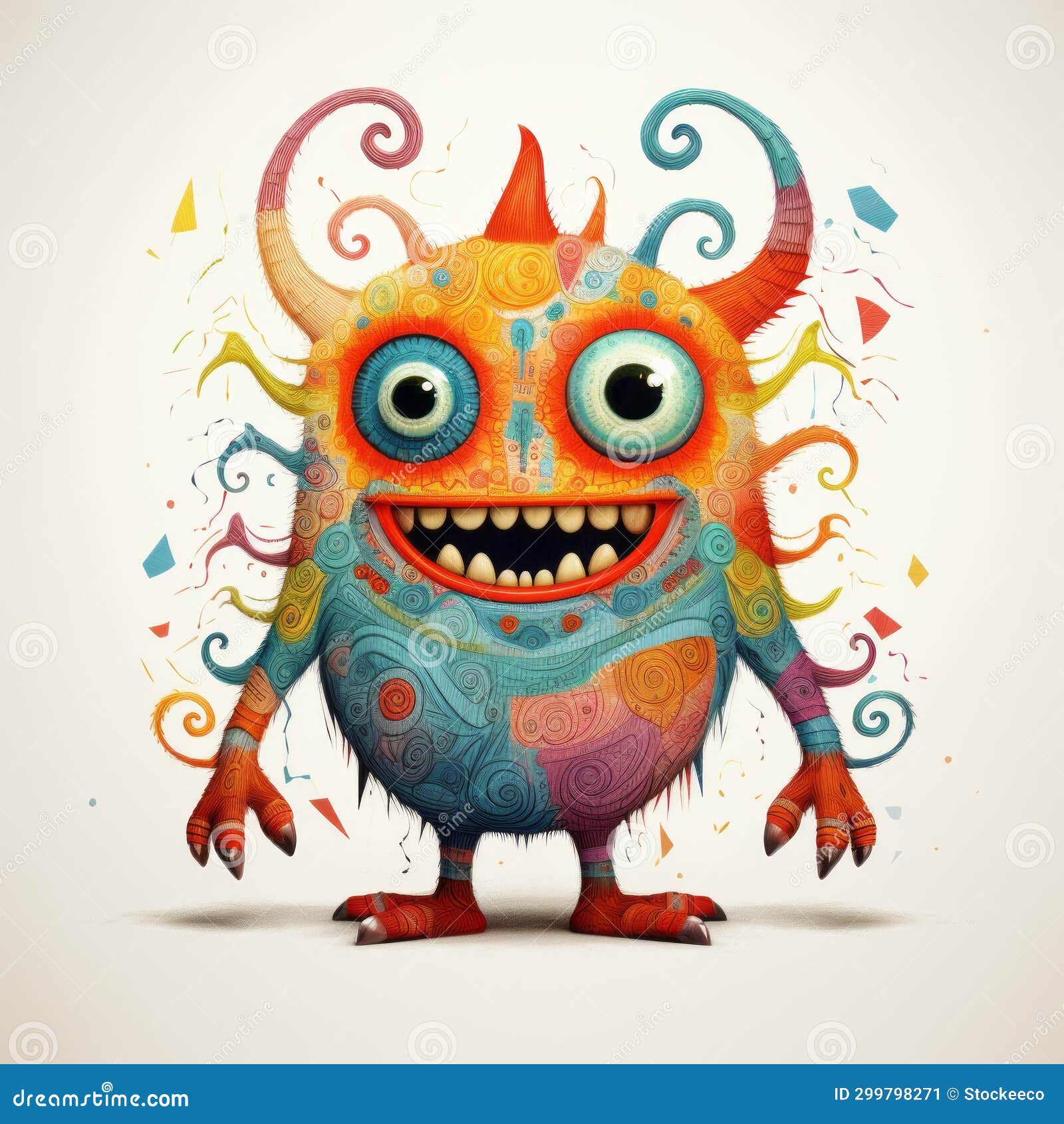 Colorful Monster Illustration with Lively Movement and Detailed Style ...