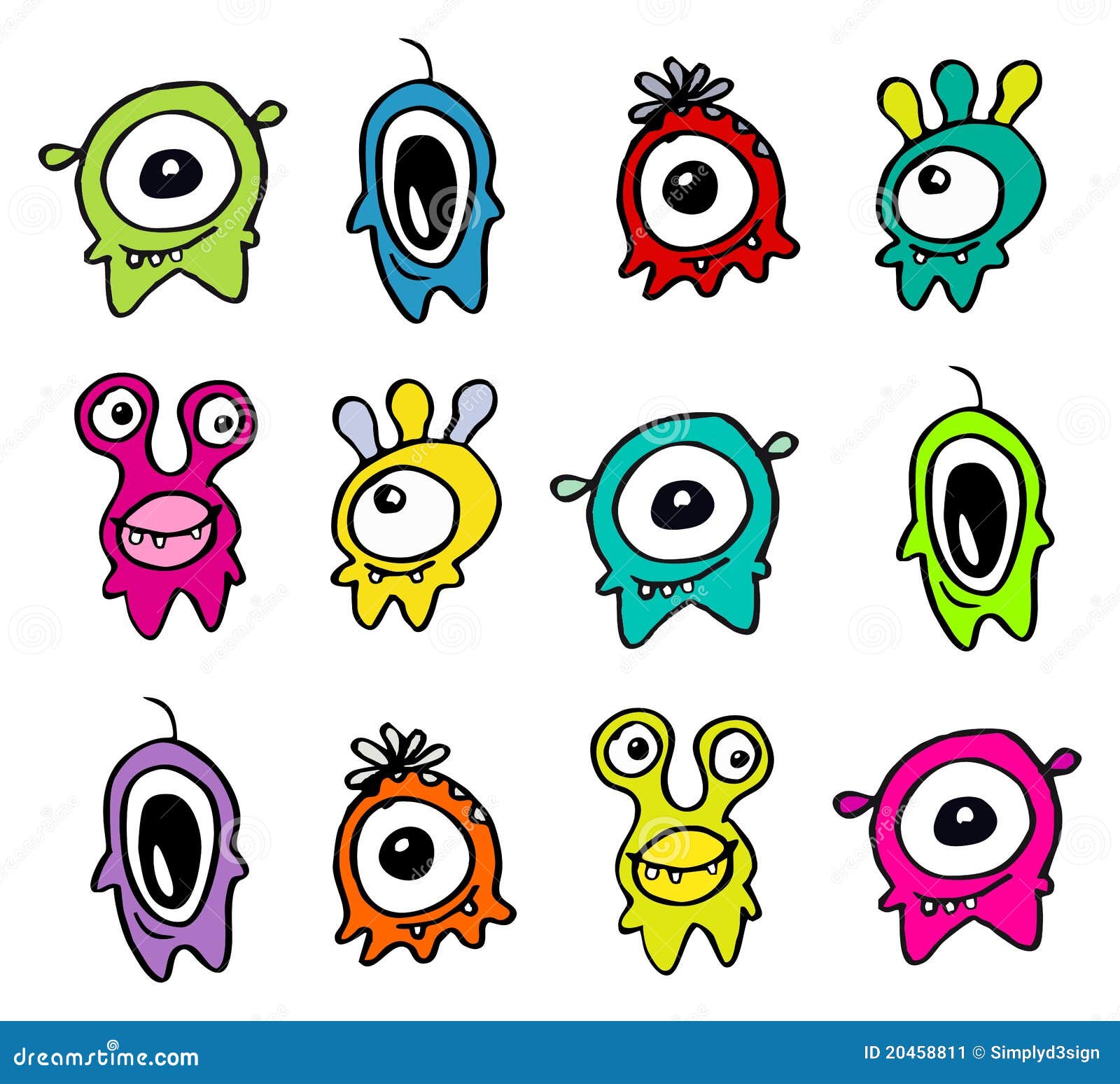 Colorful monsters stock vector. Illustration of happy - 20458811