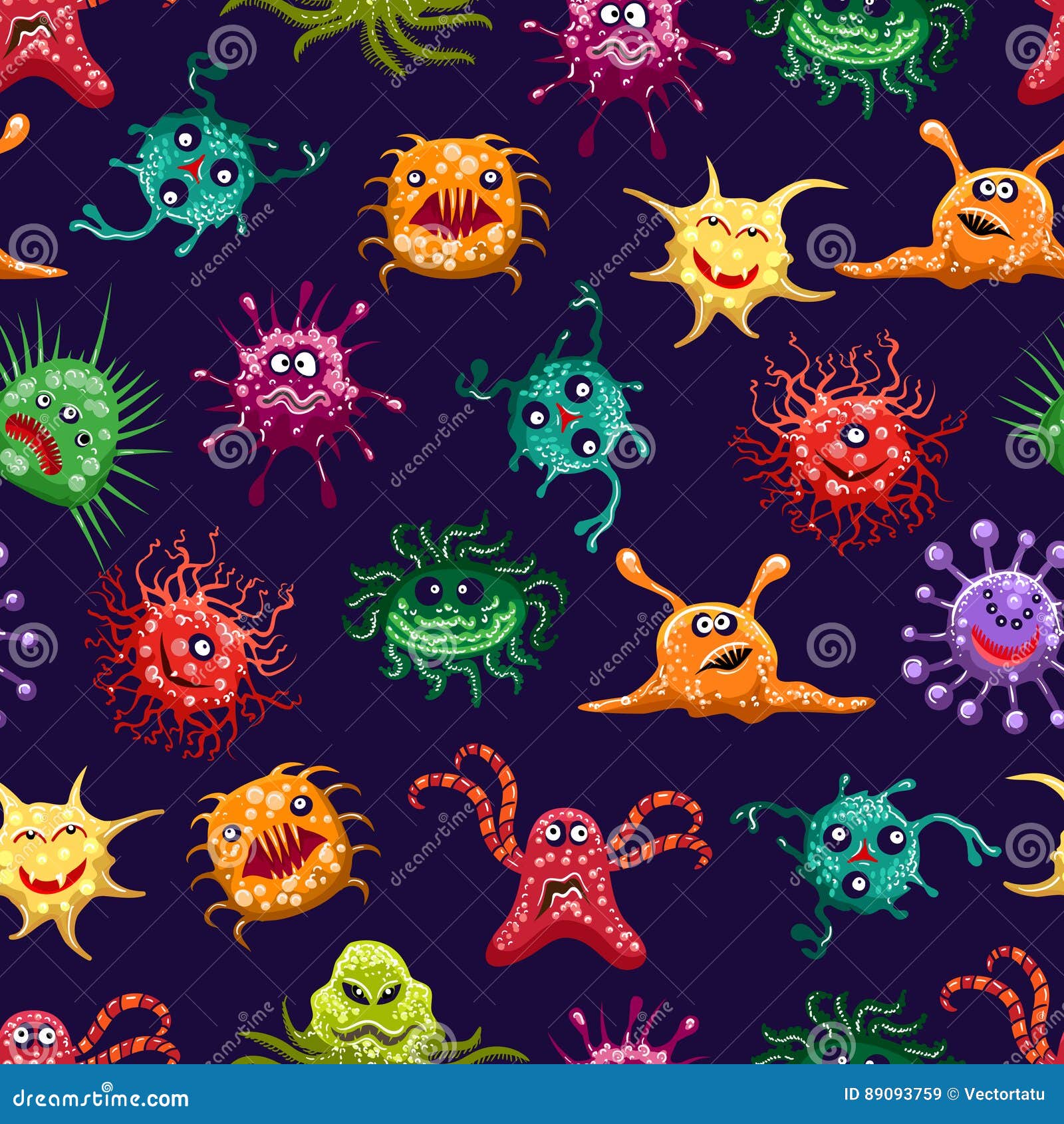 Colorful Monsters or Microbes Seamless Pattern Stock Vector ...