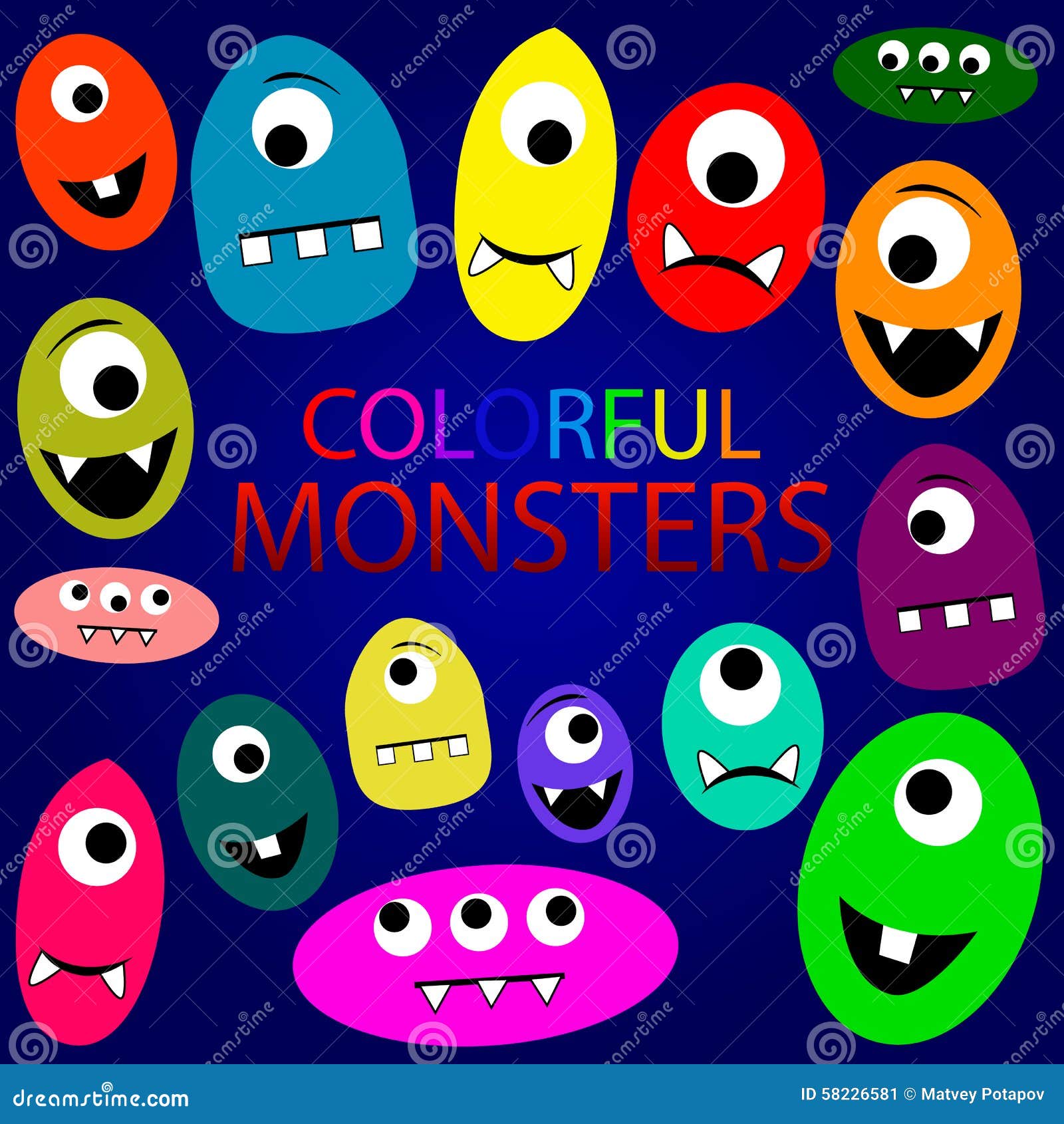 Colorful monsters set stock vector. Illustration of blue - 58226581