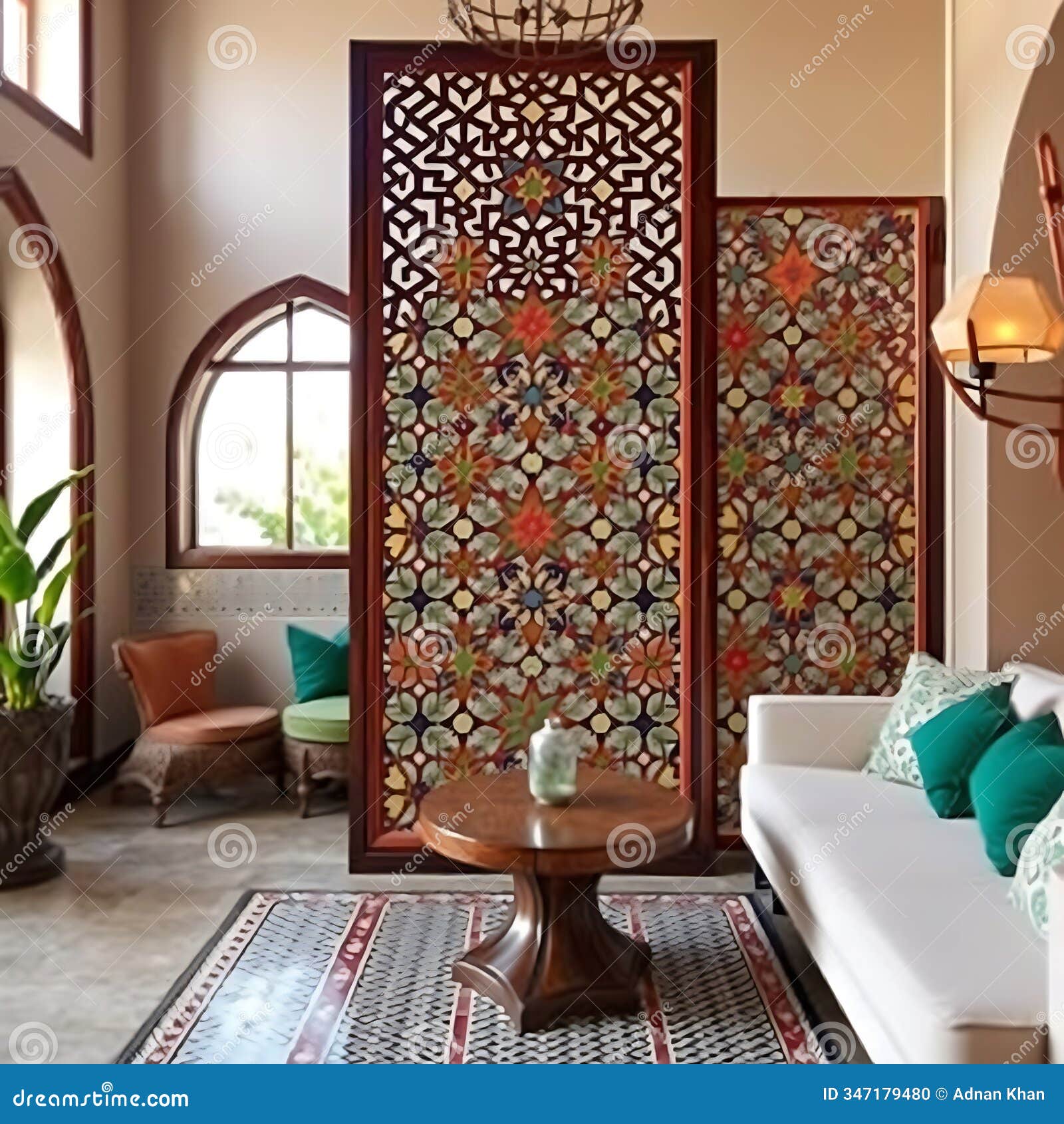A Colorful Moroccan Style Partition Screen in a Cozy Lounge with ...