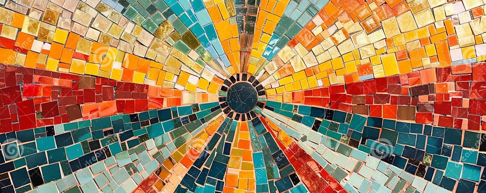 Colorful Mosaic Featuring a Sunburst Pattern with a Range of Colors ... Colorful Mosaic Featuring a Sunburst Pattern with a Range of Colors ...
