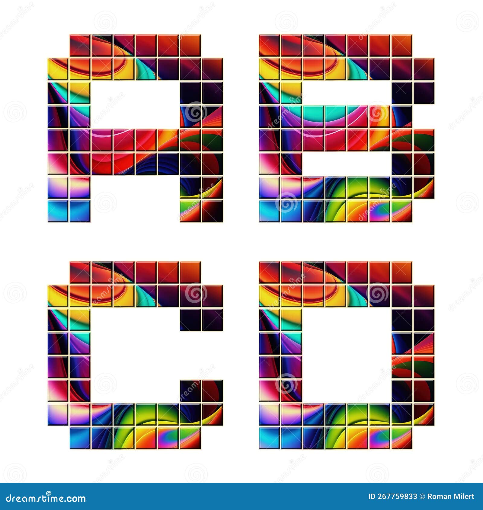 Mosaic Font Vector Alphabet With Latin Letters And Numbers