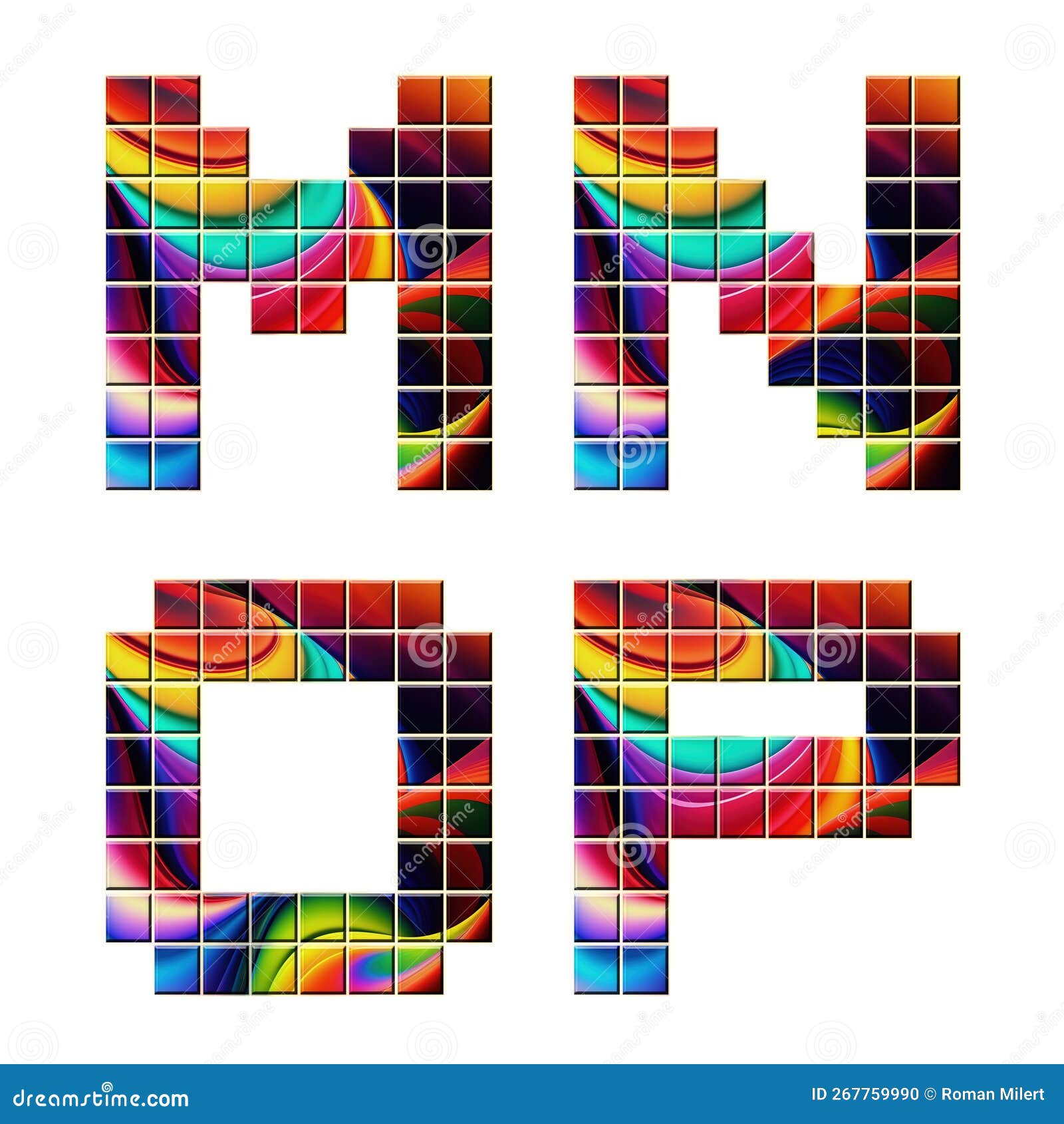 Mosaic Font Vector Alphabet With Latin Letters And Numbers
