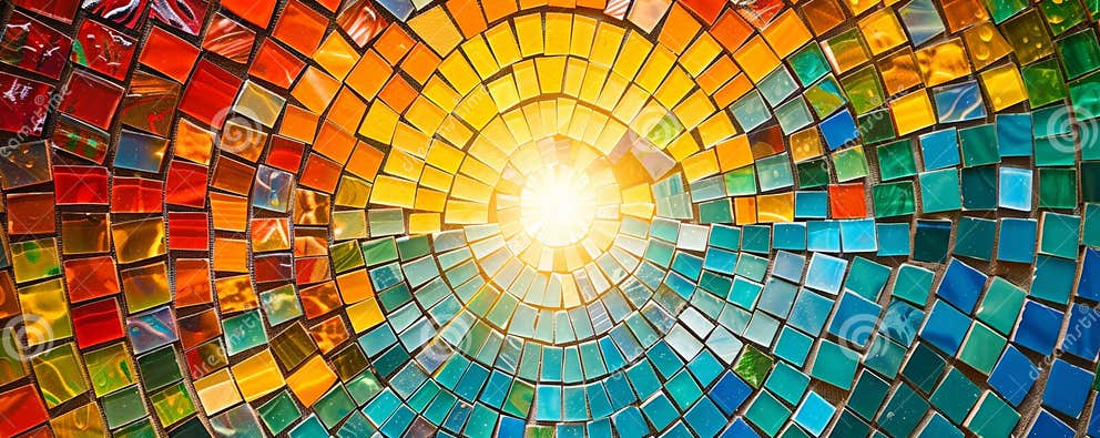 Colorful Mosaic with a Radial Pattern, Using a Variety of Colors To ...