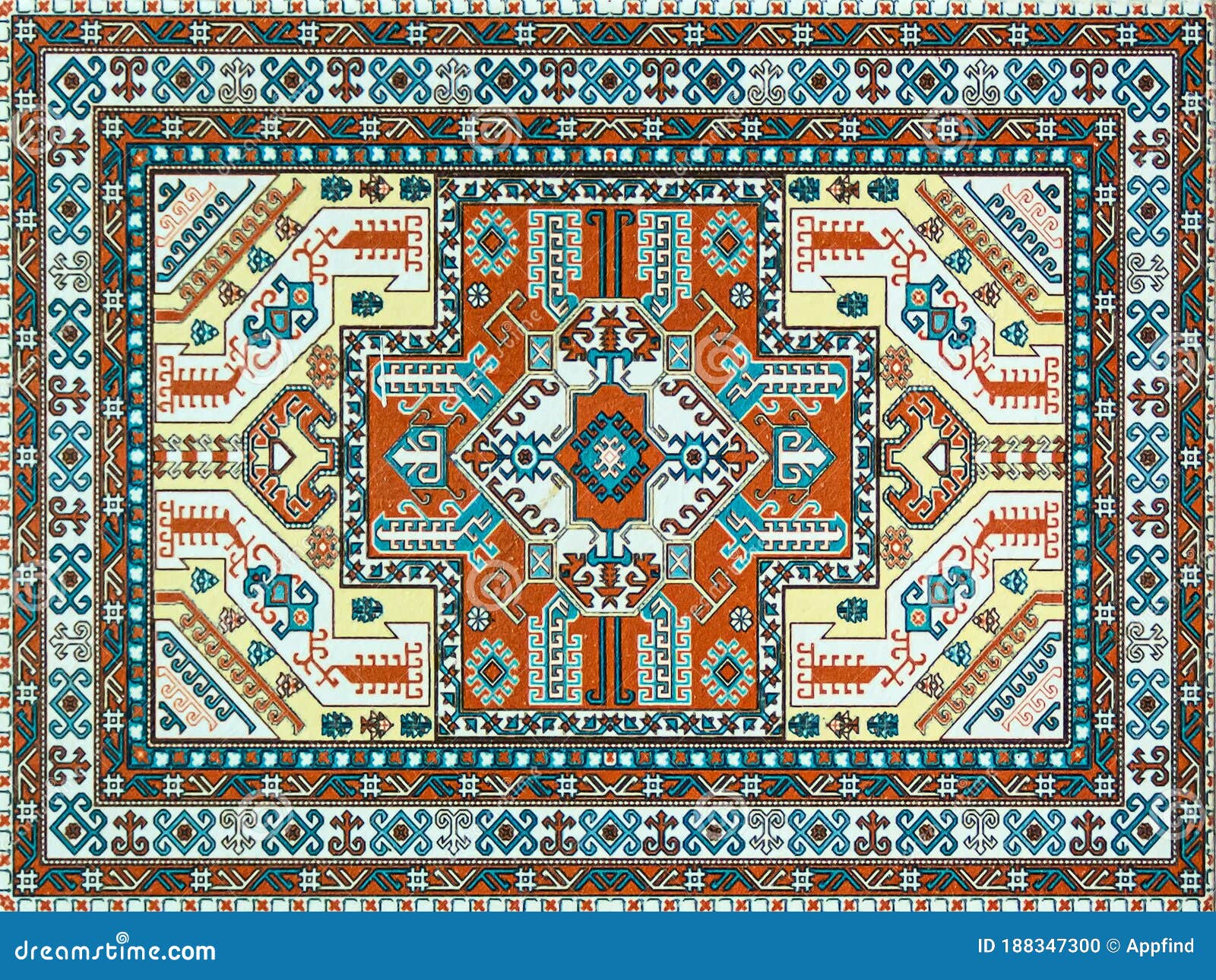 Colorful Mosaic Rug with Traditional Folk Geometric Pattern Stock Photo ...