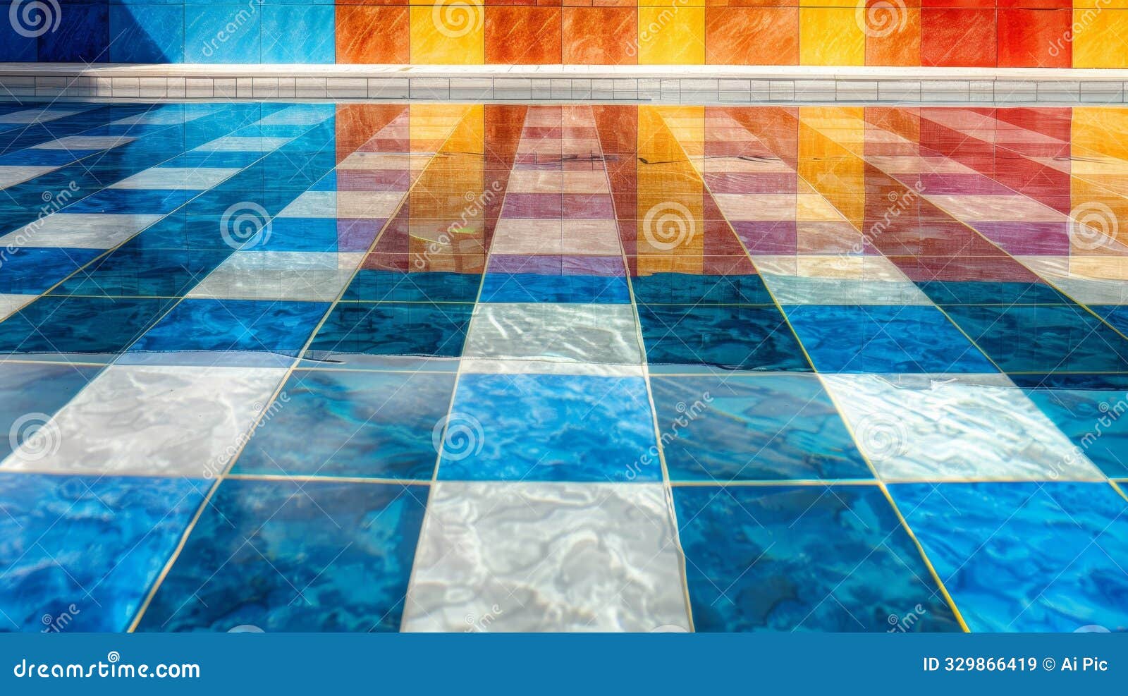 A Colorful Mosaic Tile Floor with a Blue and White Checkered Pattern ...