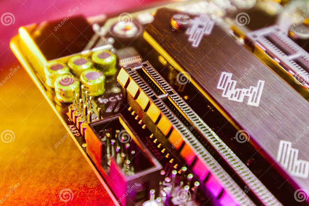 Colorful Motherboard Sockets Close-up, Desktop PC Stock Photo - Image ...