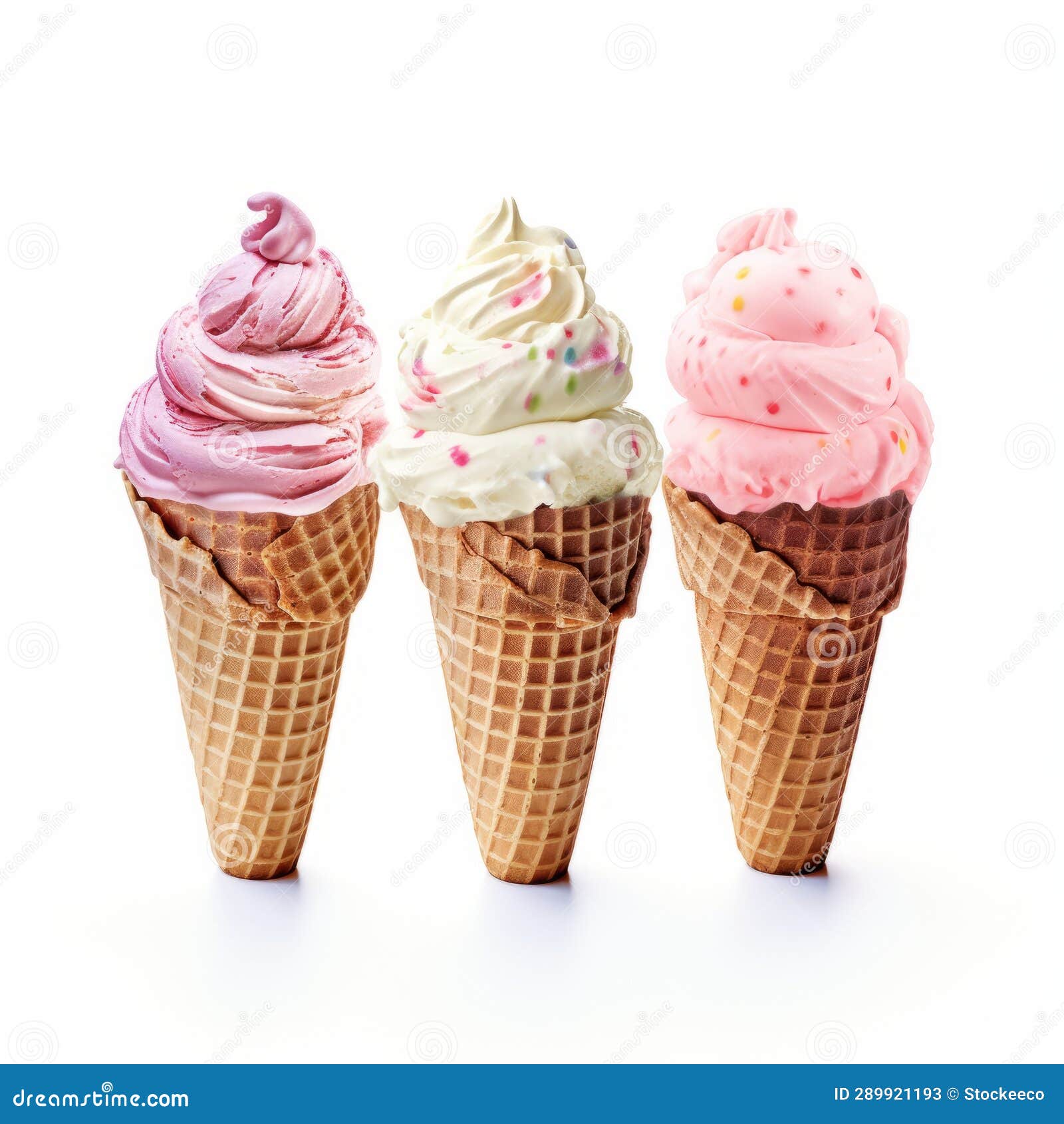Colorful Mousse Mini Ice Cream Cones on White Background Stock ...