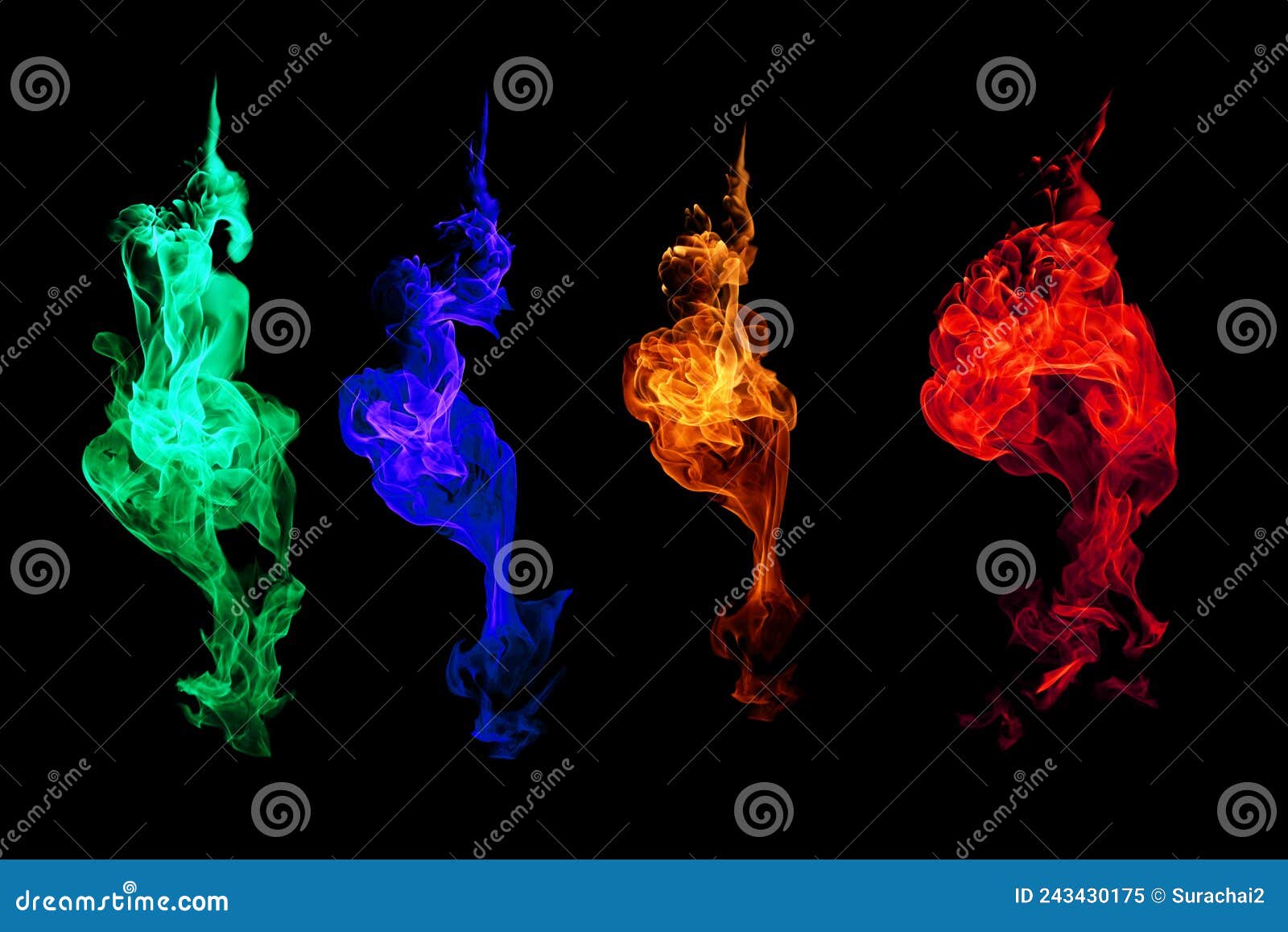 Colorful Movement of Fire Flames Isolated on Black Background Stock ...