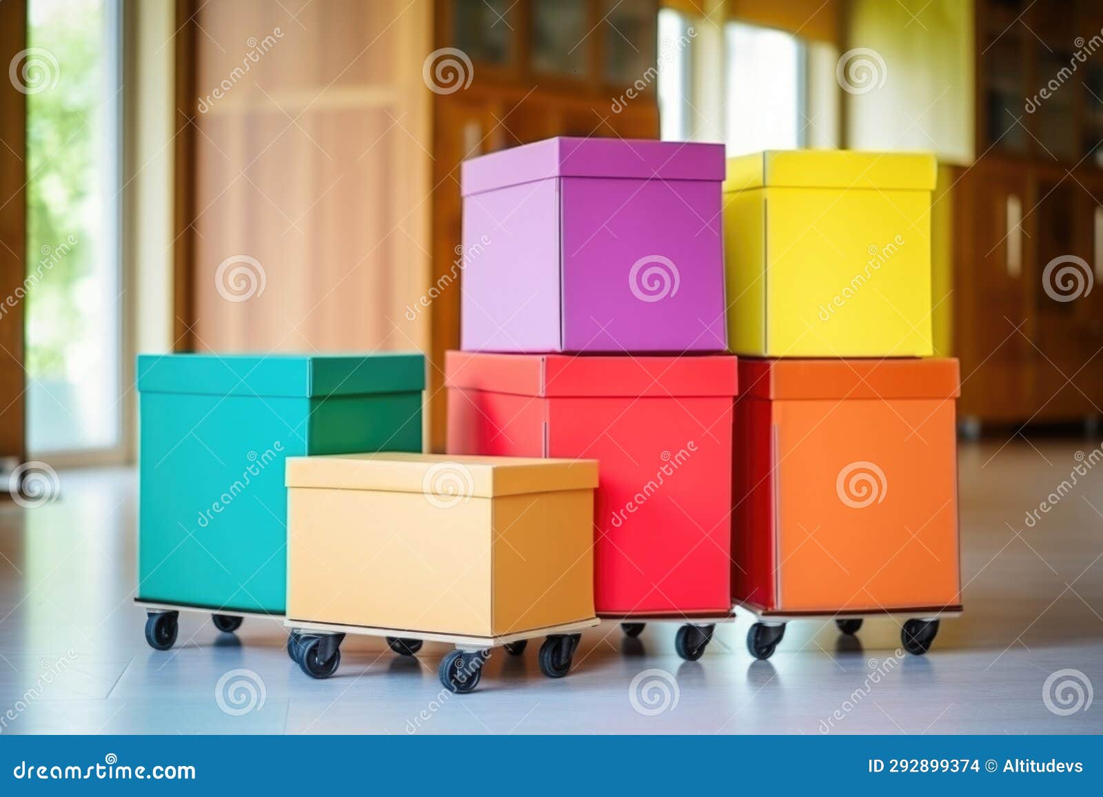 Colorful Moving Boxes on Dollies Stock Photo - Image of delivery ...