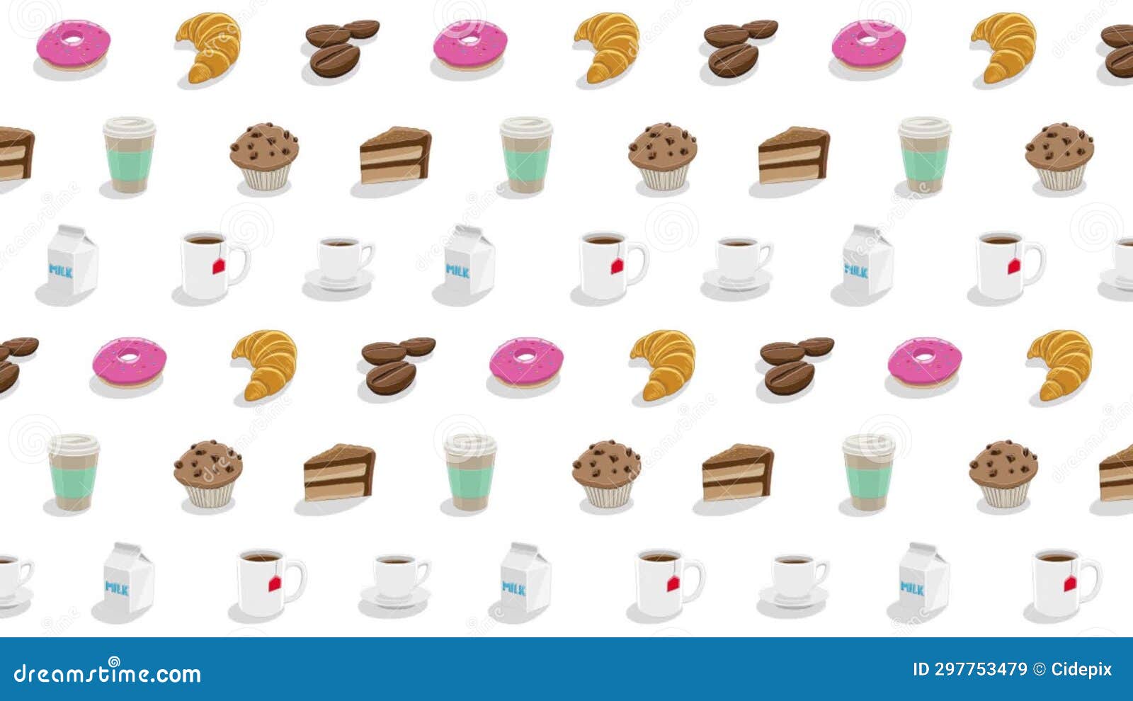 Colorful Moving Cartoon Coffee and Breakfast Graphics on a White ...