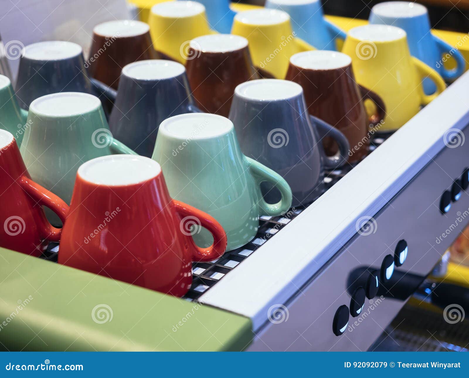 Colorful Mugs on Coffee Machine Cafe Restaurant Stock Image - Image of ...