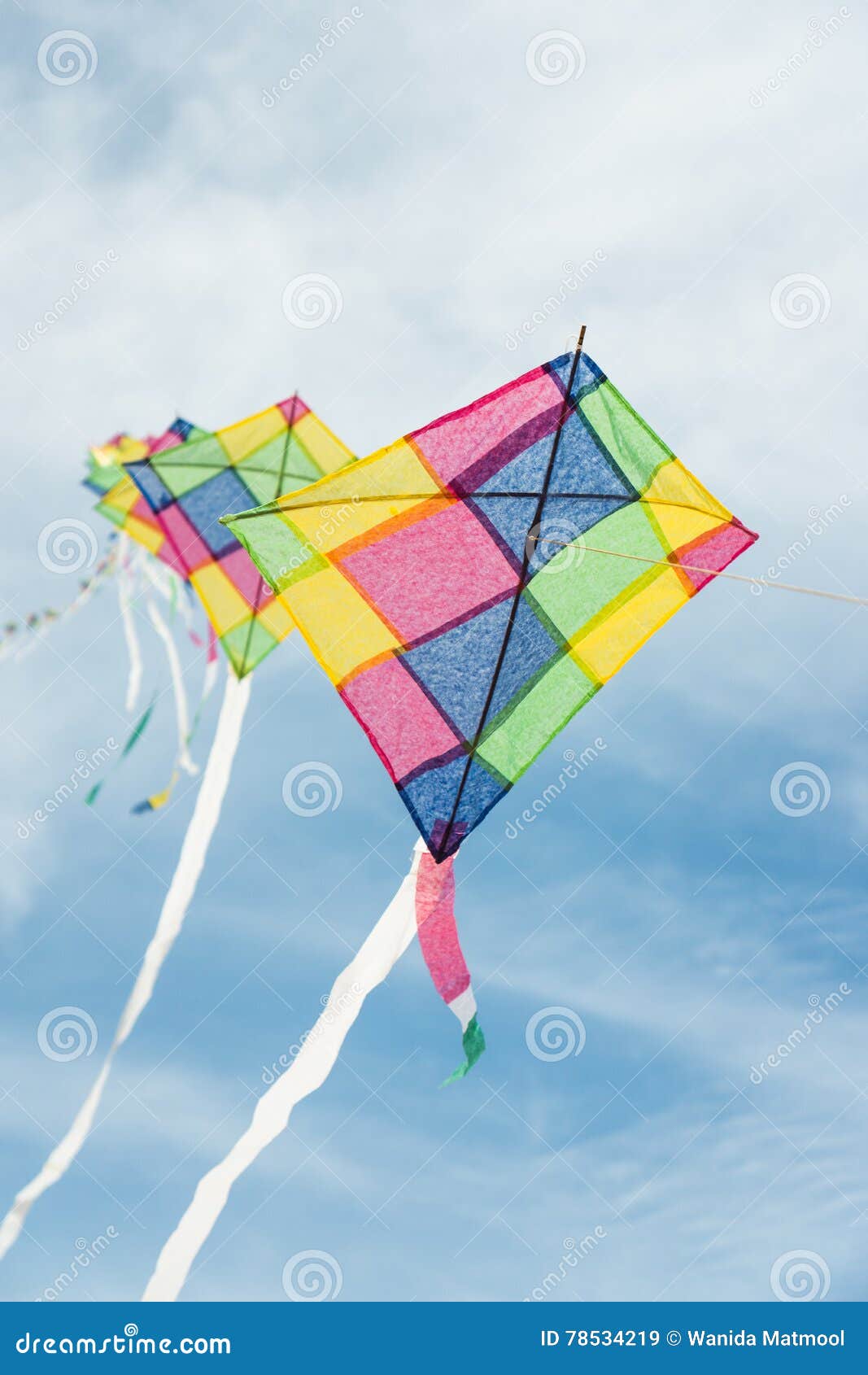 Colorful Multi-color Kites Flying in Blue Sky Stock Image - Image of ...