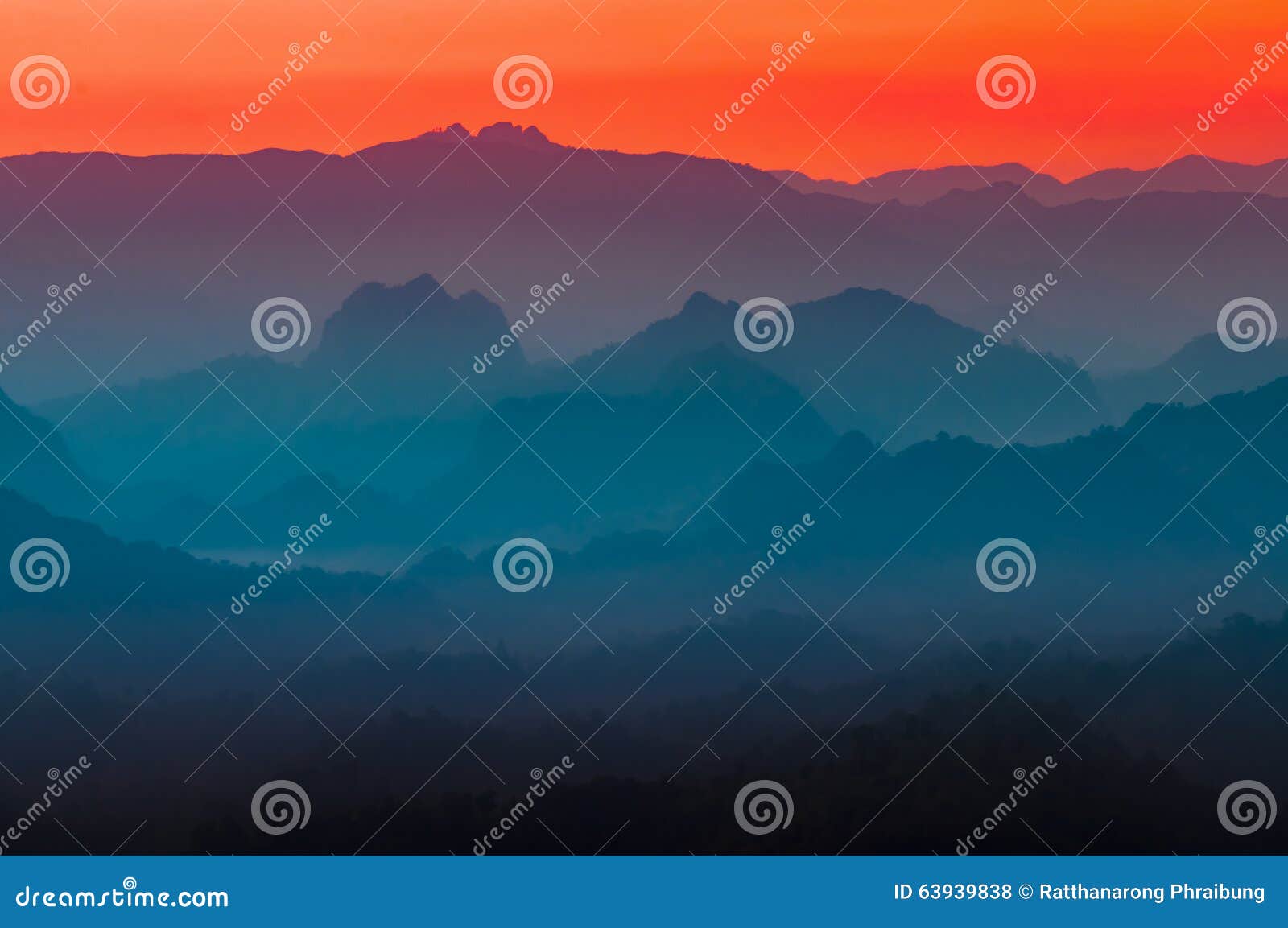Colorful Multi Colors of Silhouette Mountain and Sky at Twilight Stock ...