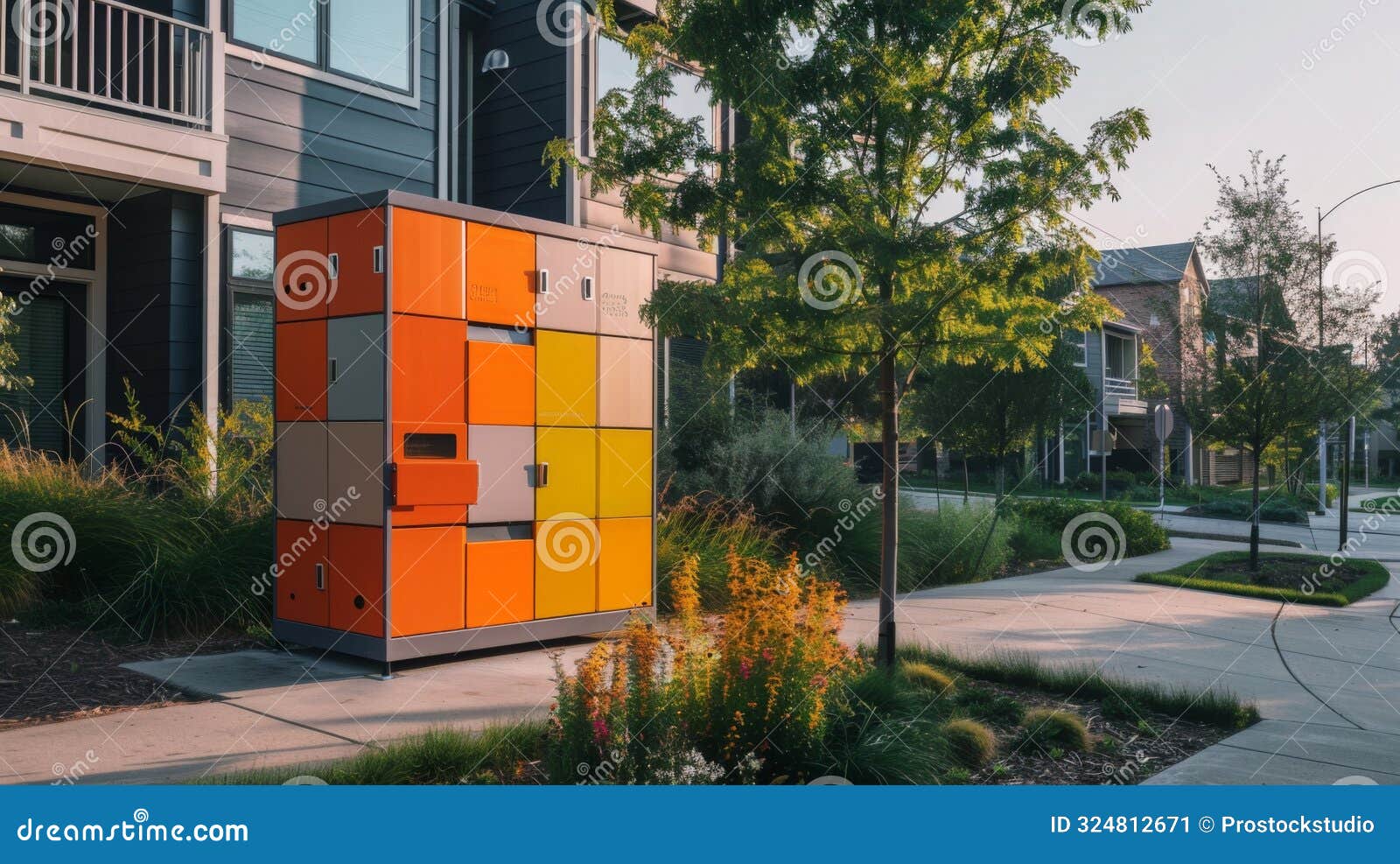 Colorful Package Lockers in Front of Apartment Building Stock Image ...