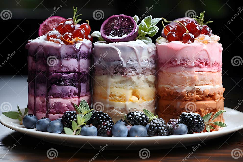 Colorful Multi-layered Cakes Adorned with Assorted Berries Stock ...