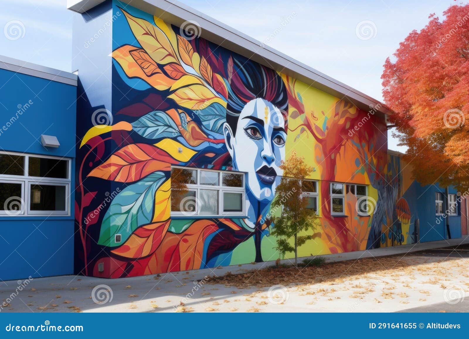 Colorful Mural on an External School Wall Stock Image - Image of ...