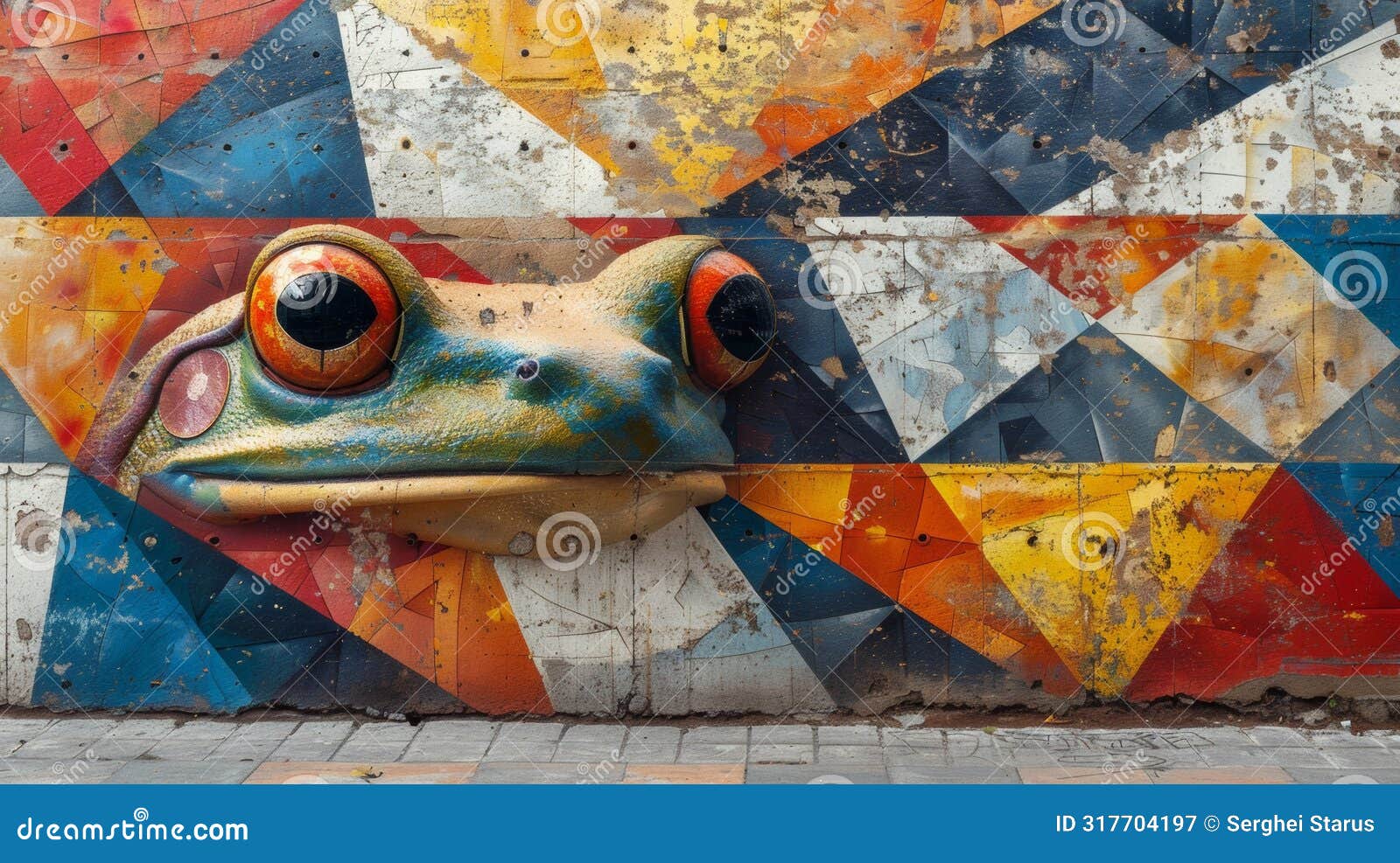 A Colorful Mural of a Frog S Face on the Side of Building, AI Stock ...