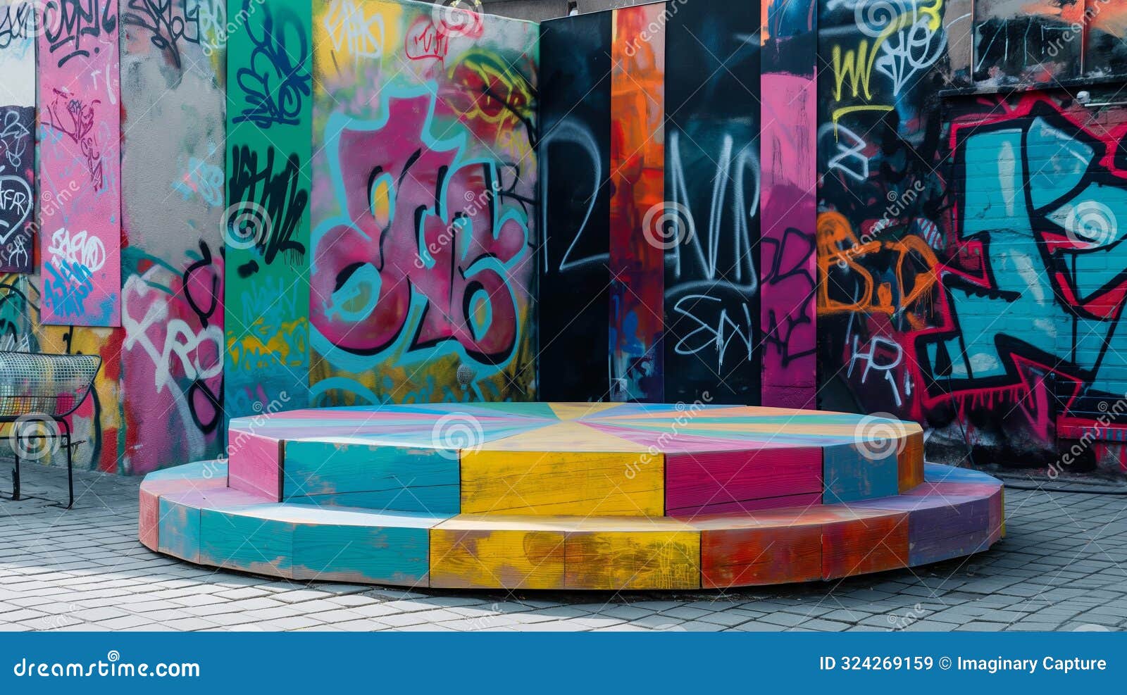 A Colorful Mural with Graffiti on it. Product Presentation Background ...