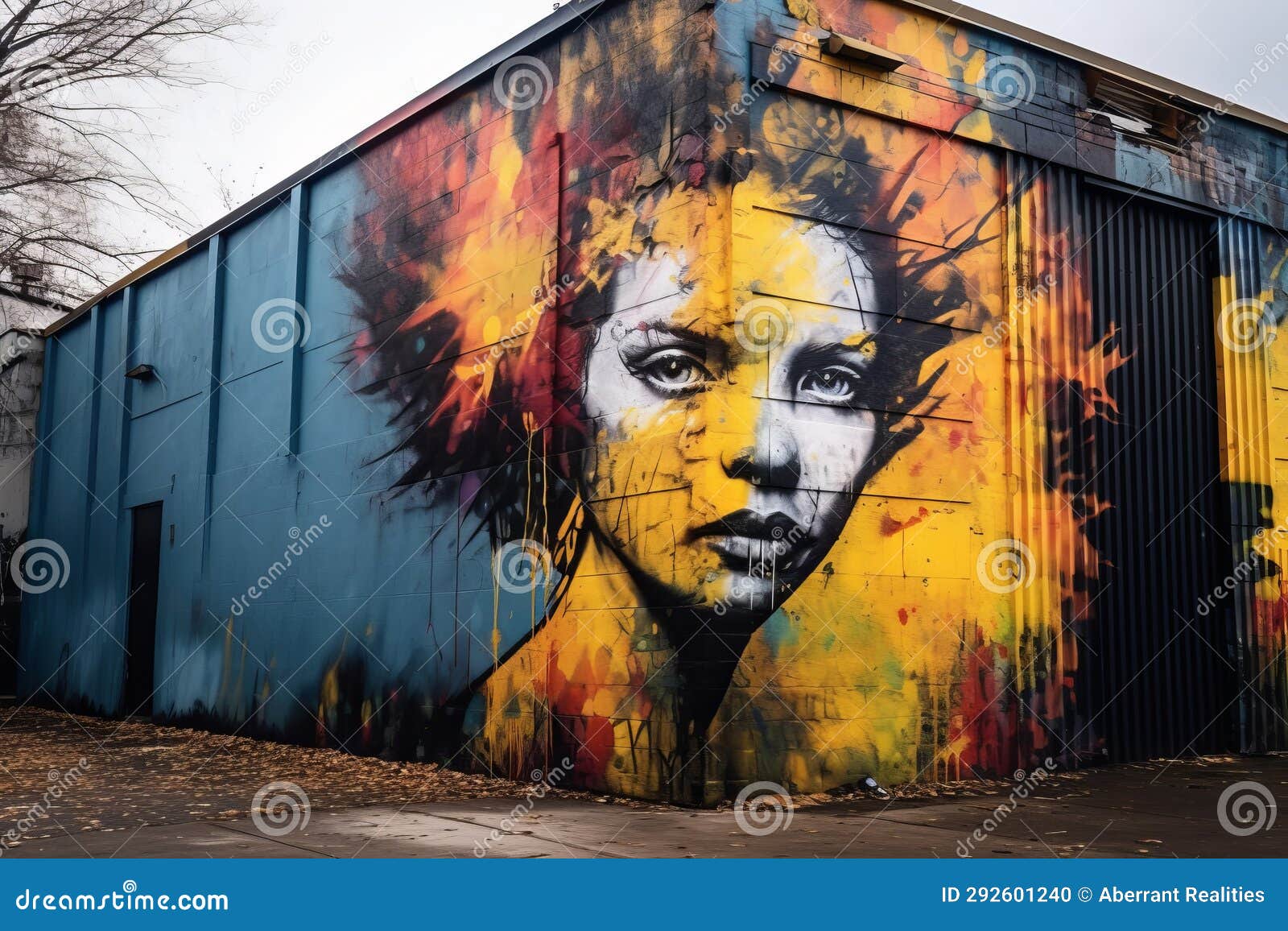 A Colorful Mural of a Womans Face is Painted on the Side of a Building ...