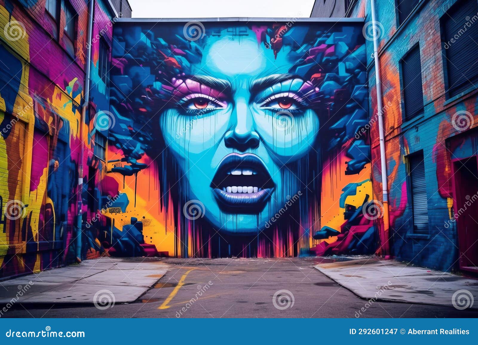 A Colorful Mural of a Womans Face on the Side of a Building Stock ...