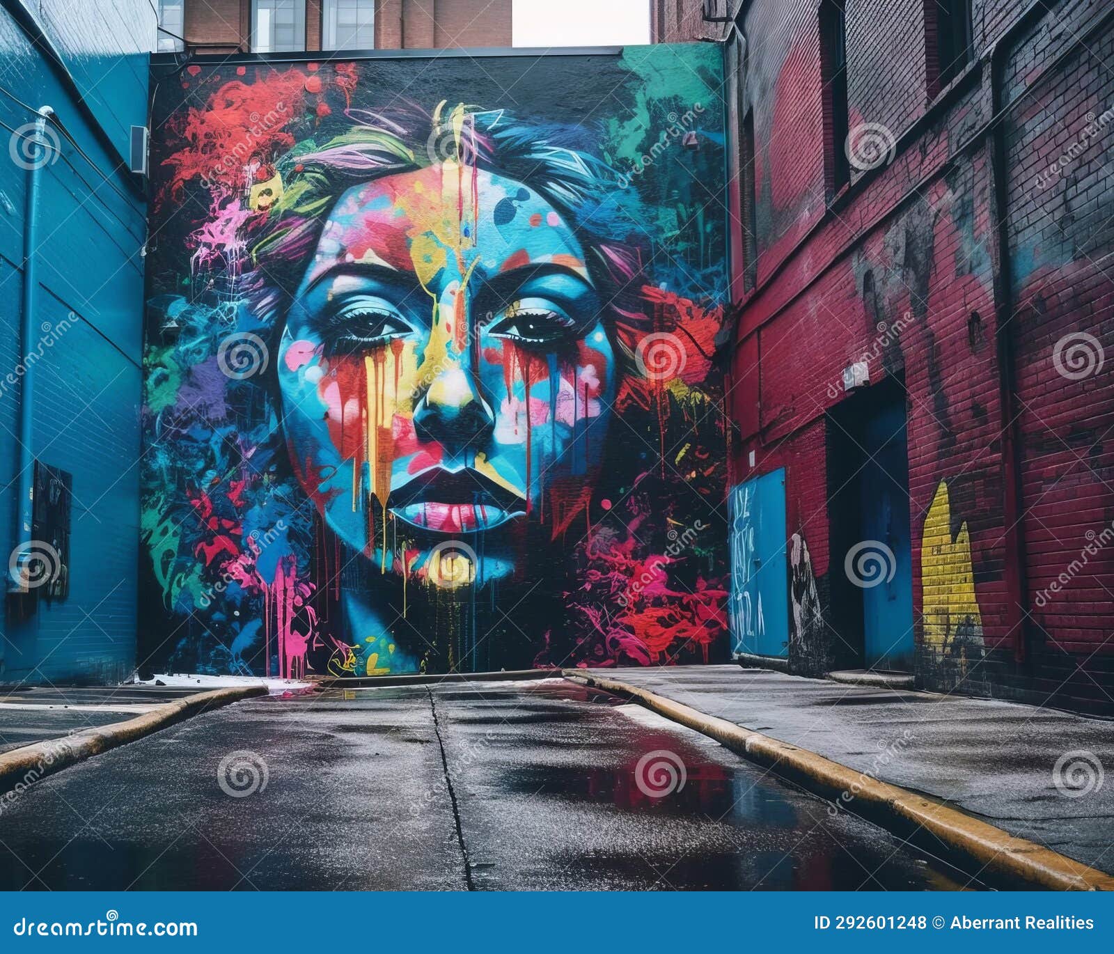 A Colorful Mural of a Womans Face on the Side of a Building Stock ...