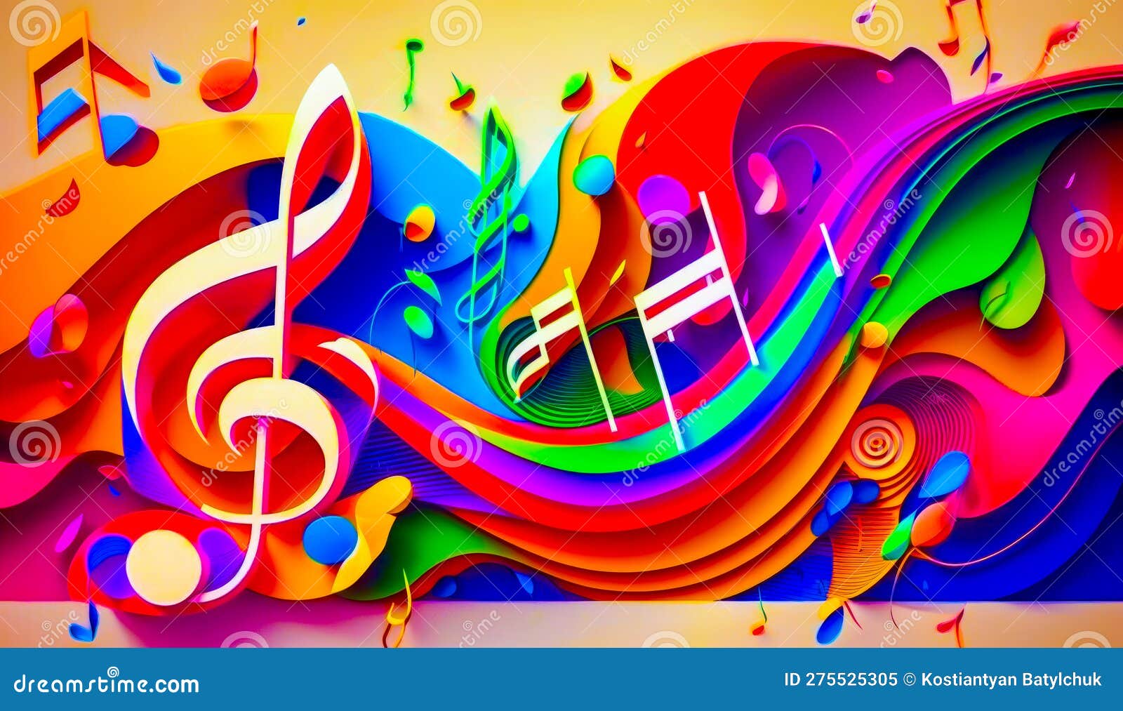 Colorful Music Background with Musical Notes and Musical Notes on ...